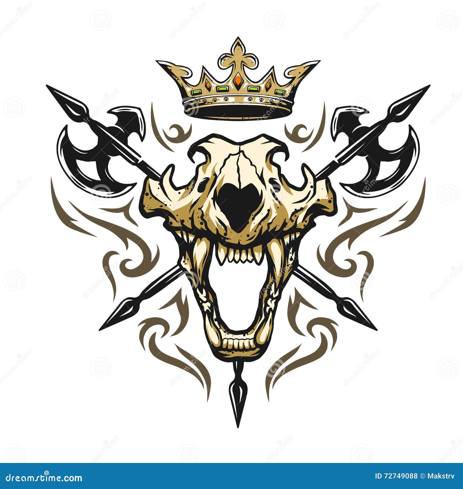 Skull of a Lion Crown Heraldic Emblem. Stock Vector - Illustration of ...