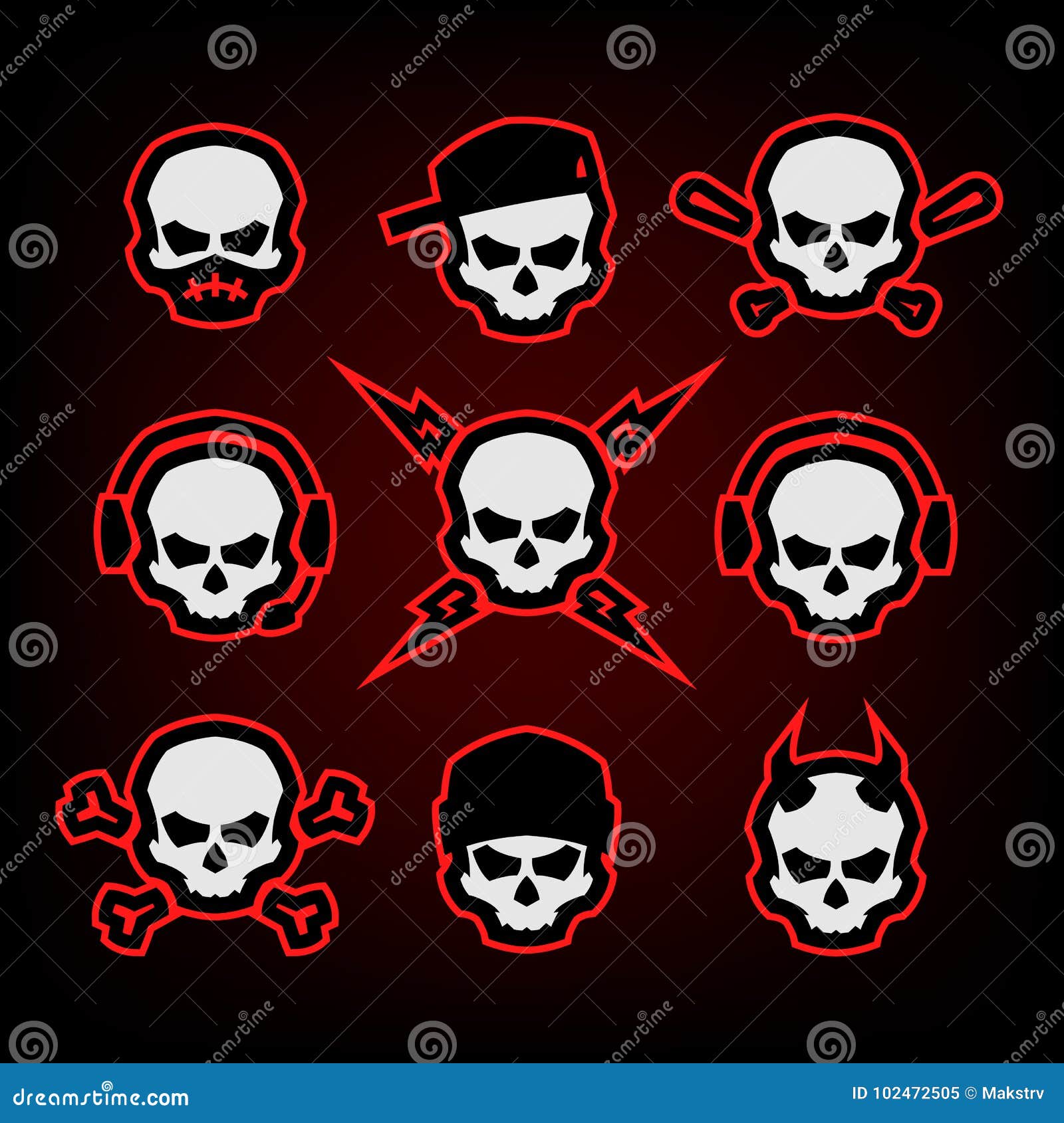 Skull Logo Set on a Dark Background. Vector Illustration. Stock Vector ...