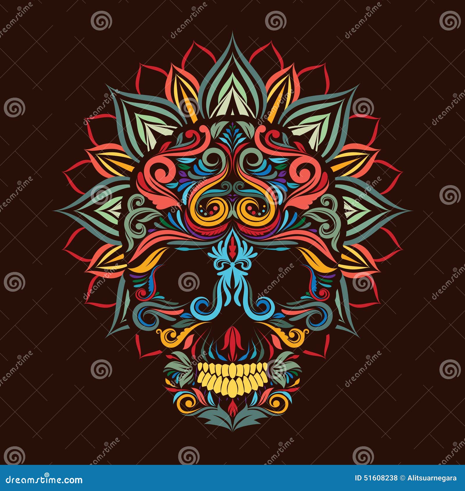 Skull Lotus Flowers Macabre Vector Illustration | CartoonDealer.com ...