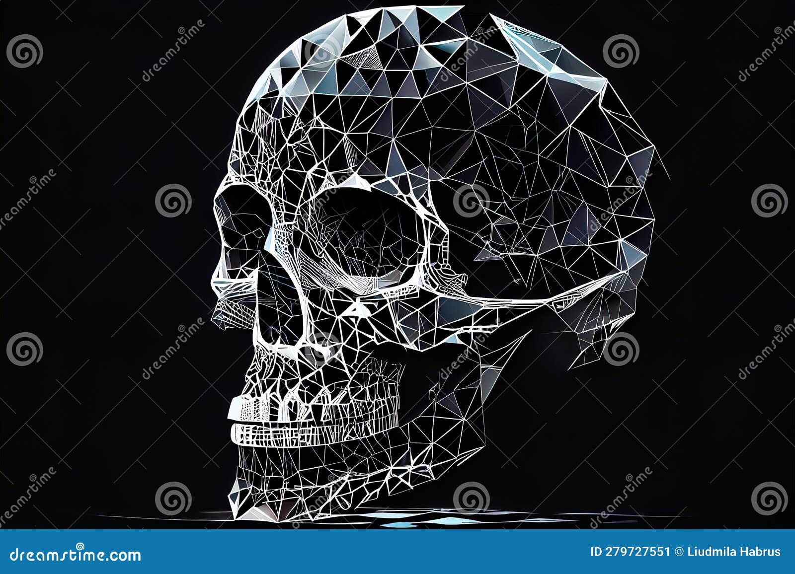Skull with Low Poly Wireframe on Black Background. Generative AI Stock ...