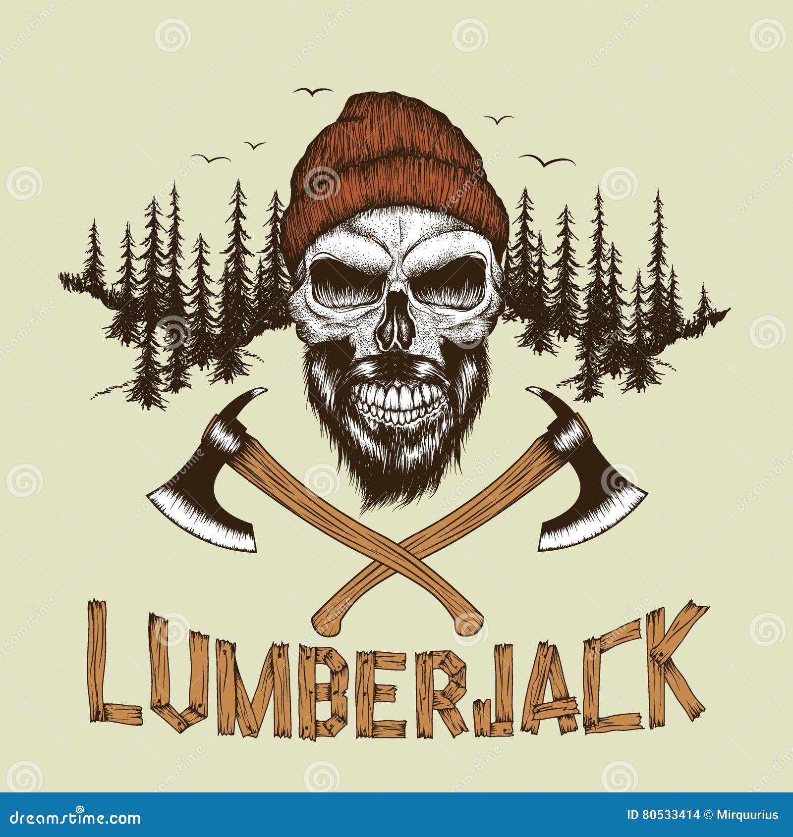 Man With An Ax, Lumberjack With A Beard And Mustache, In A Knitted Hat ...