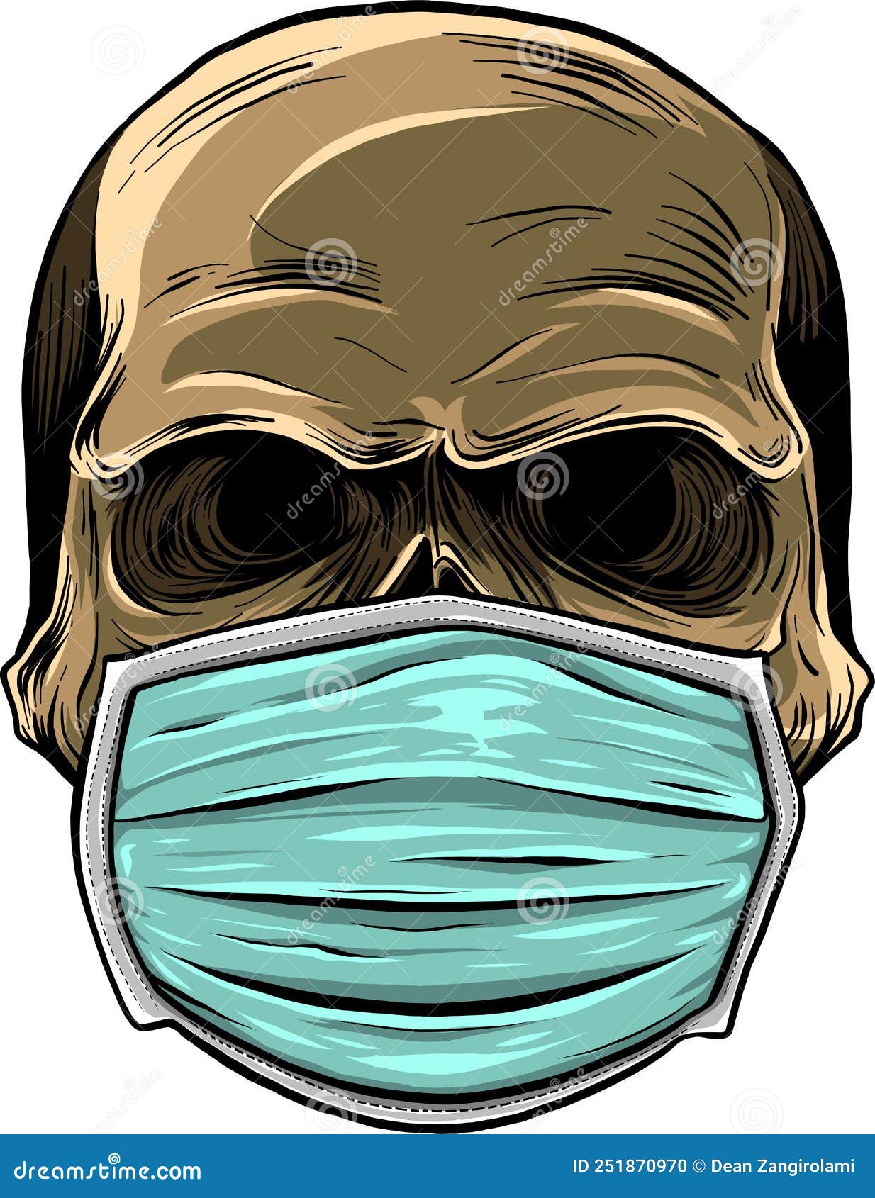 Skull in the Medical Mask. Vintage Vector Illustration Stock Vector ...