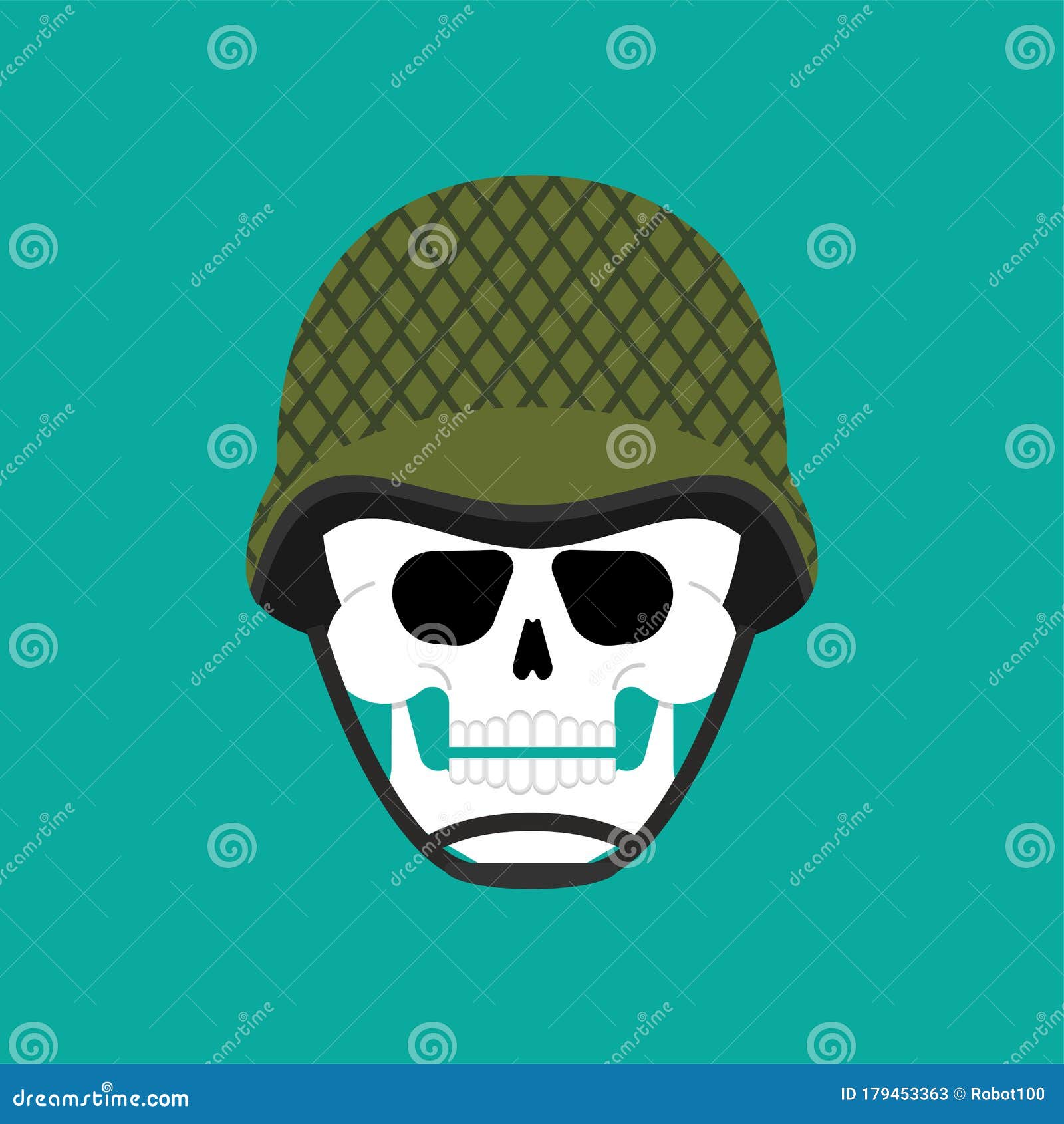 Skull In Military Helmet. Soldier Skeleton Head Cartoon Vector ...