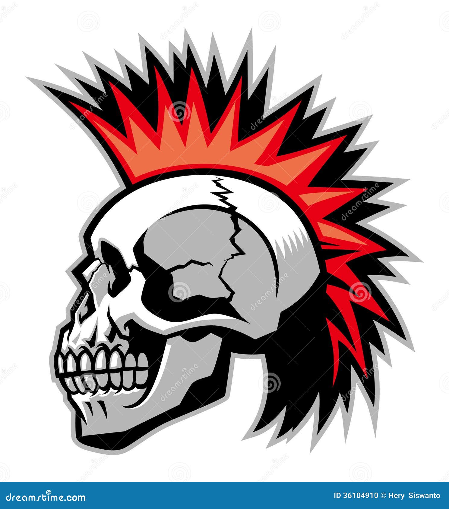 Skull with Mohawk Hairstyle Stock Vector - Illustration of drawing ...