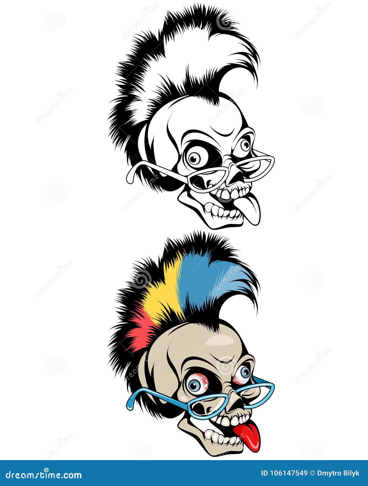 Skull with a mohawk stock vector. Illustration of punk - 106147549