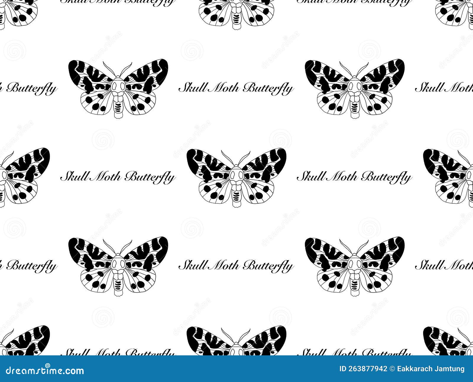 Skull Moth Butterfly Seamless Pattern on White Background Stock ...