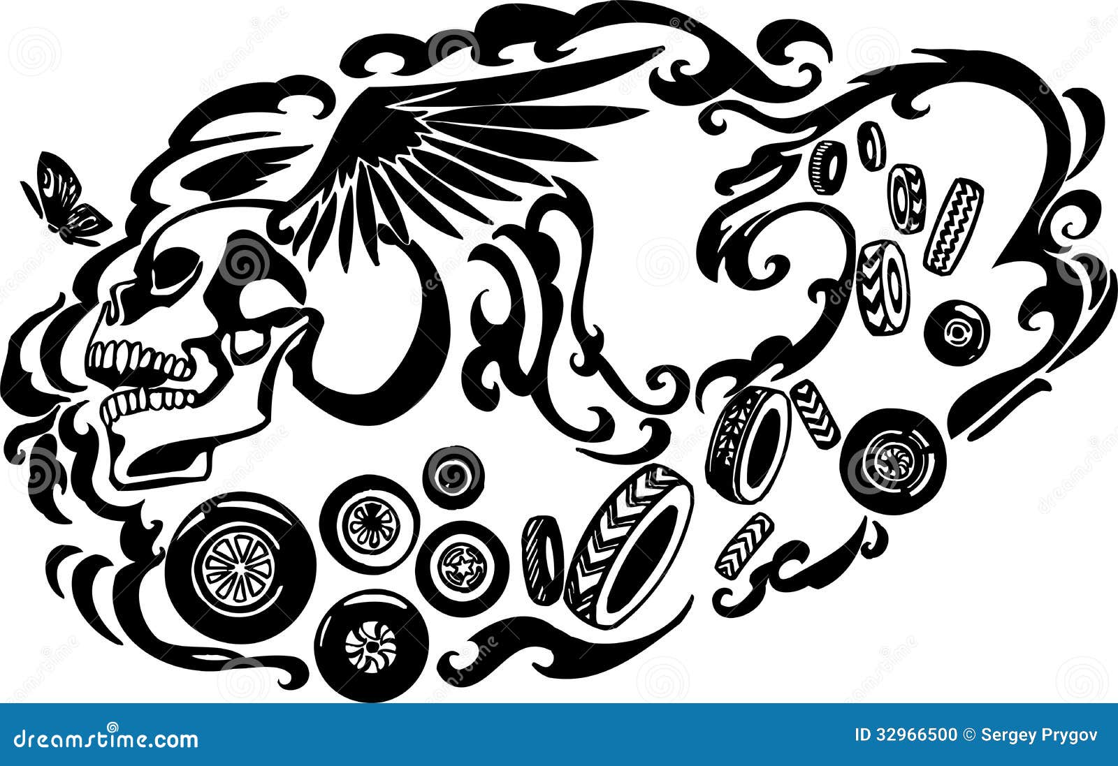 Skull and Motor. Vector Illustration. Stock Vector - Illustration of ...