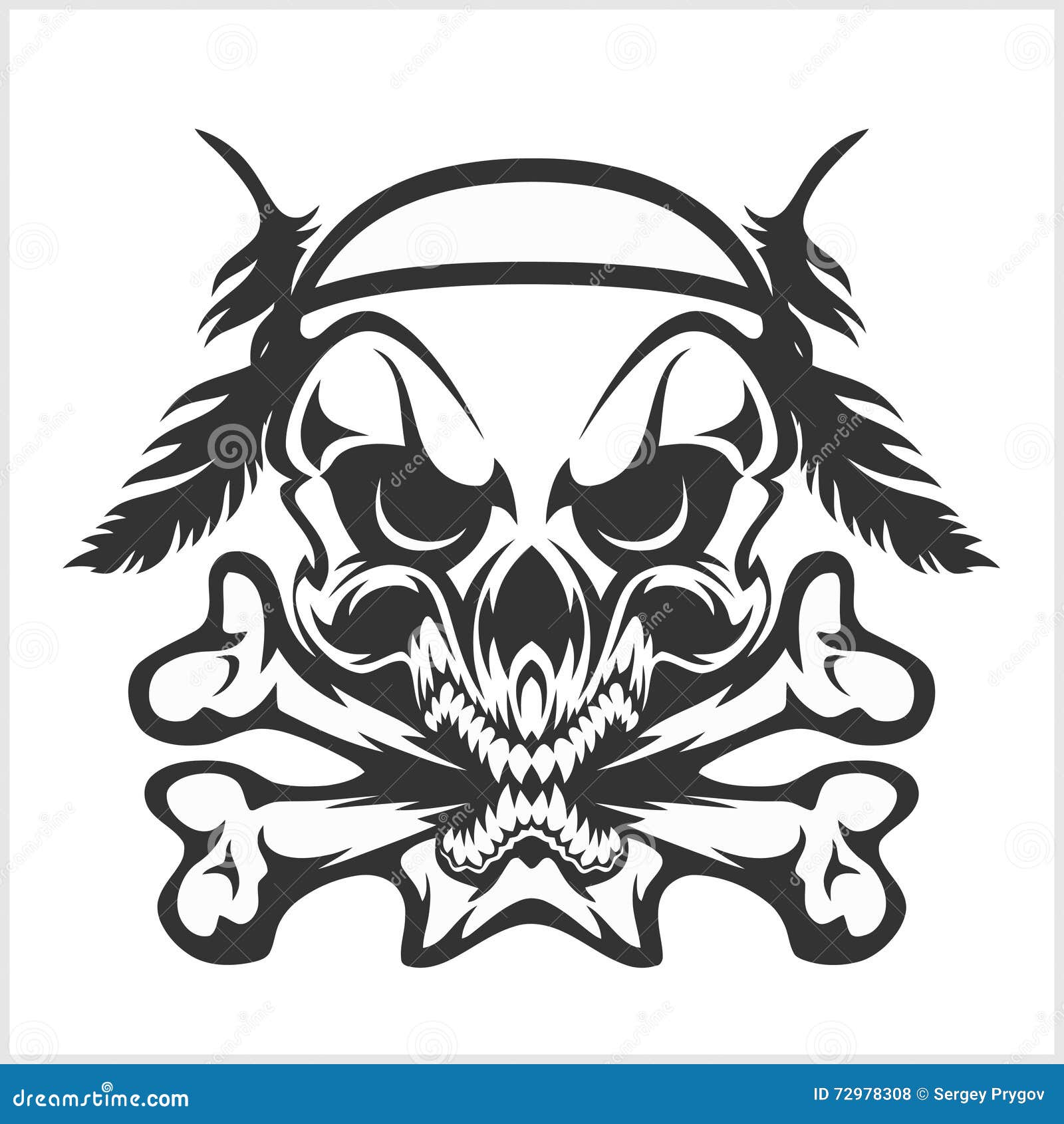 Skull Native American and Crossbones - on White Stock Vector ...
