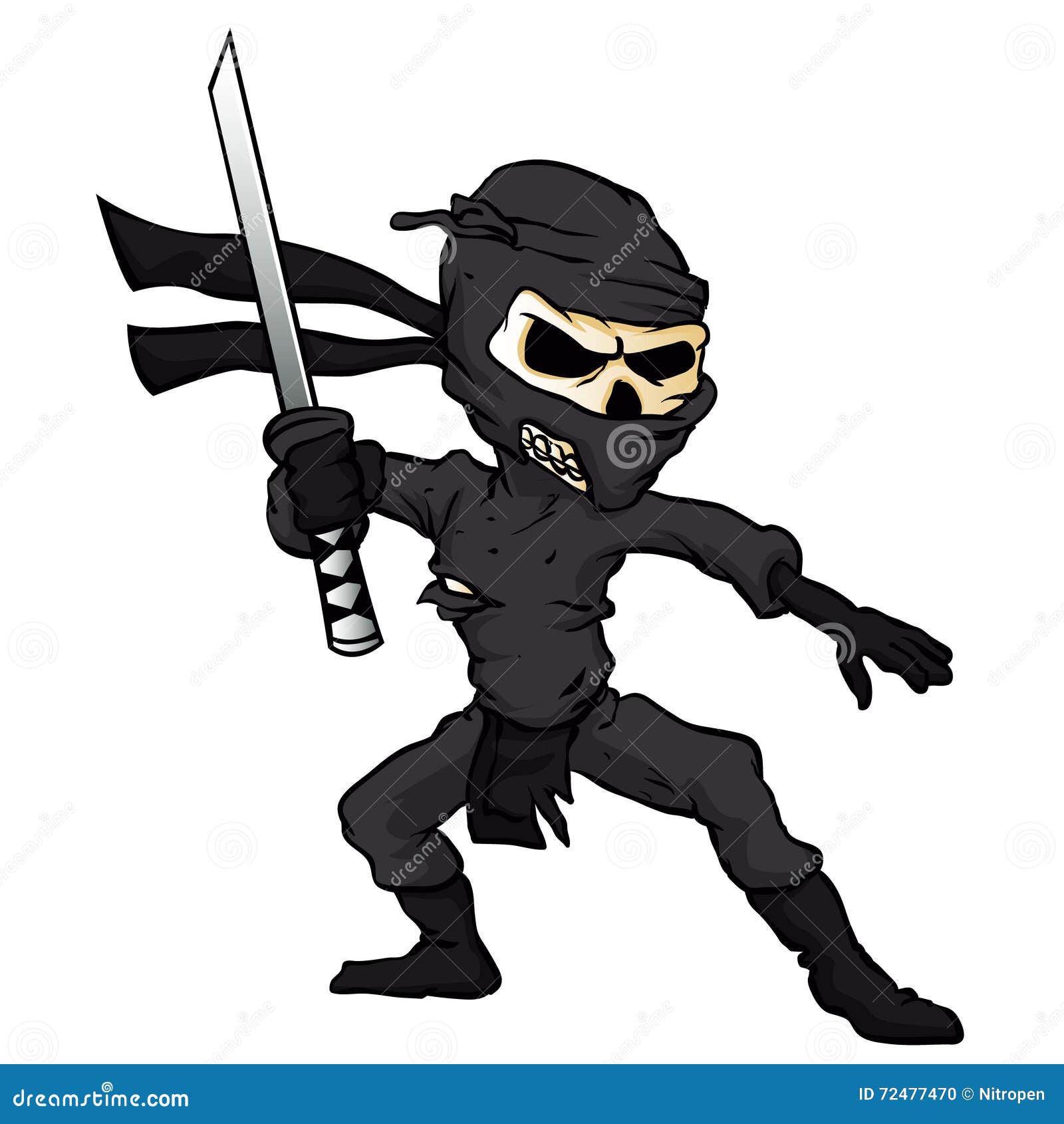 Skull ninja cartoon. stock vector. Illustration of japan - 72477470