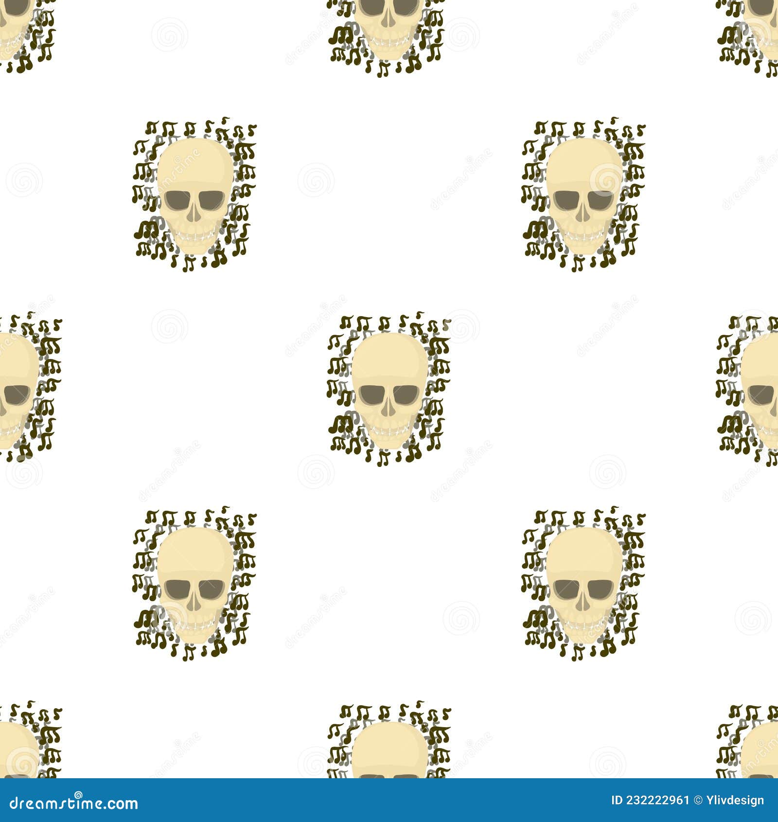 Skull with Notes Pattern Seamless Vector Stock Vector - Illustration of ...