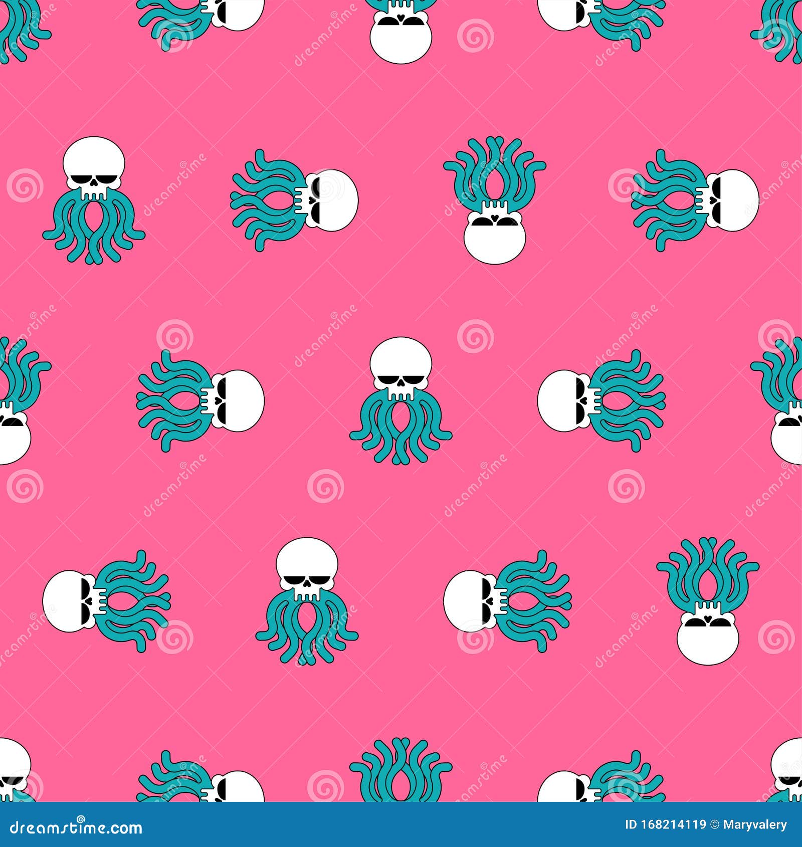 Skull Octopus Pattern Seamless. Skeleton Head Poulpe Background. Vector ...