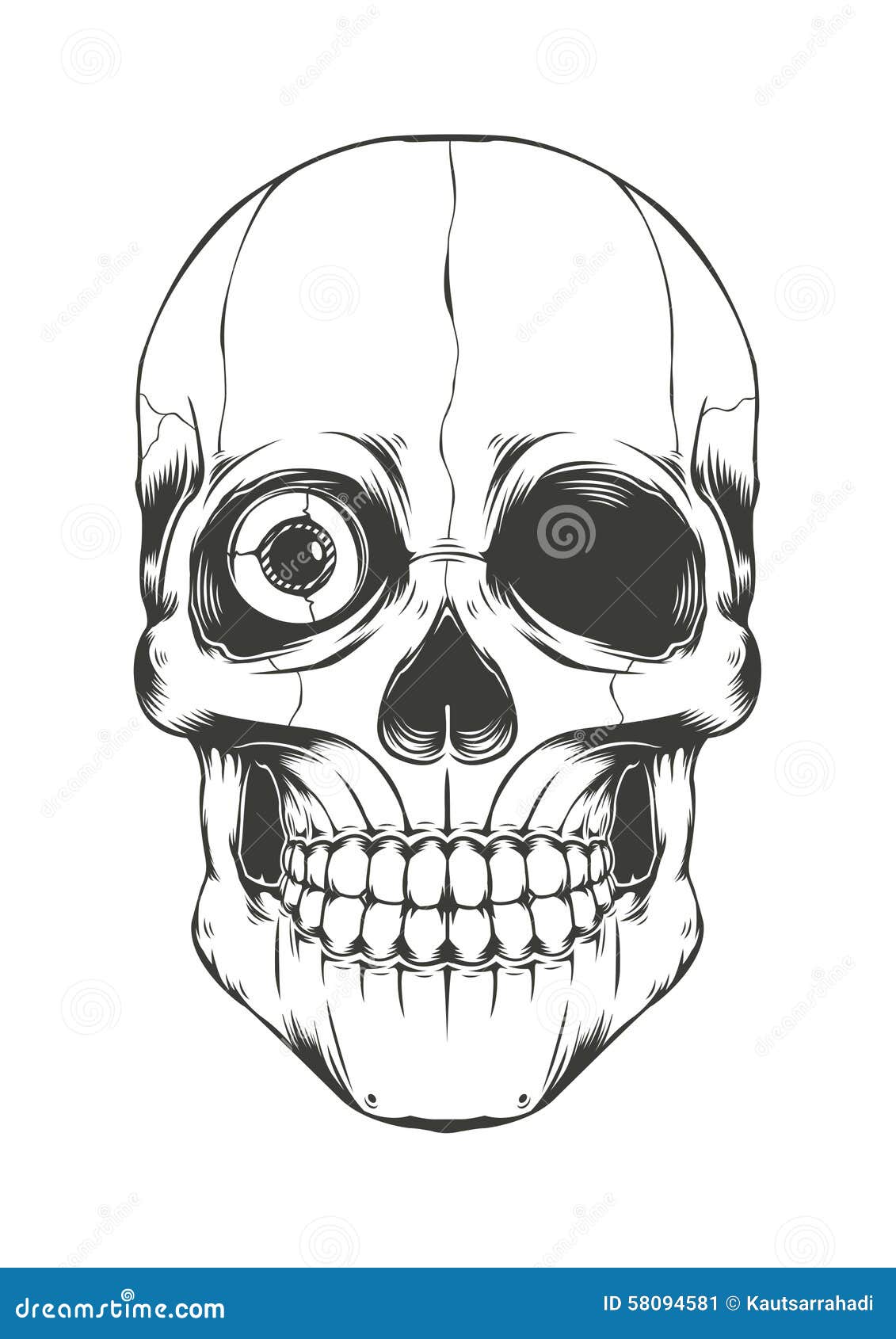 Skull with One Eye stock vector. Illustration of death - 58094581