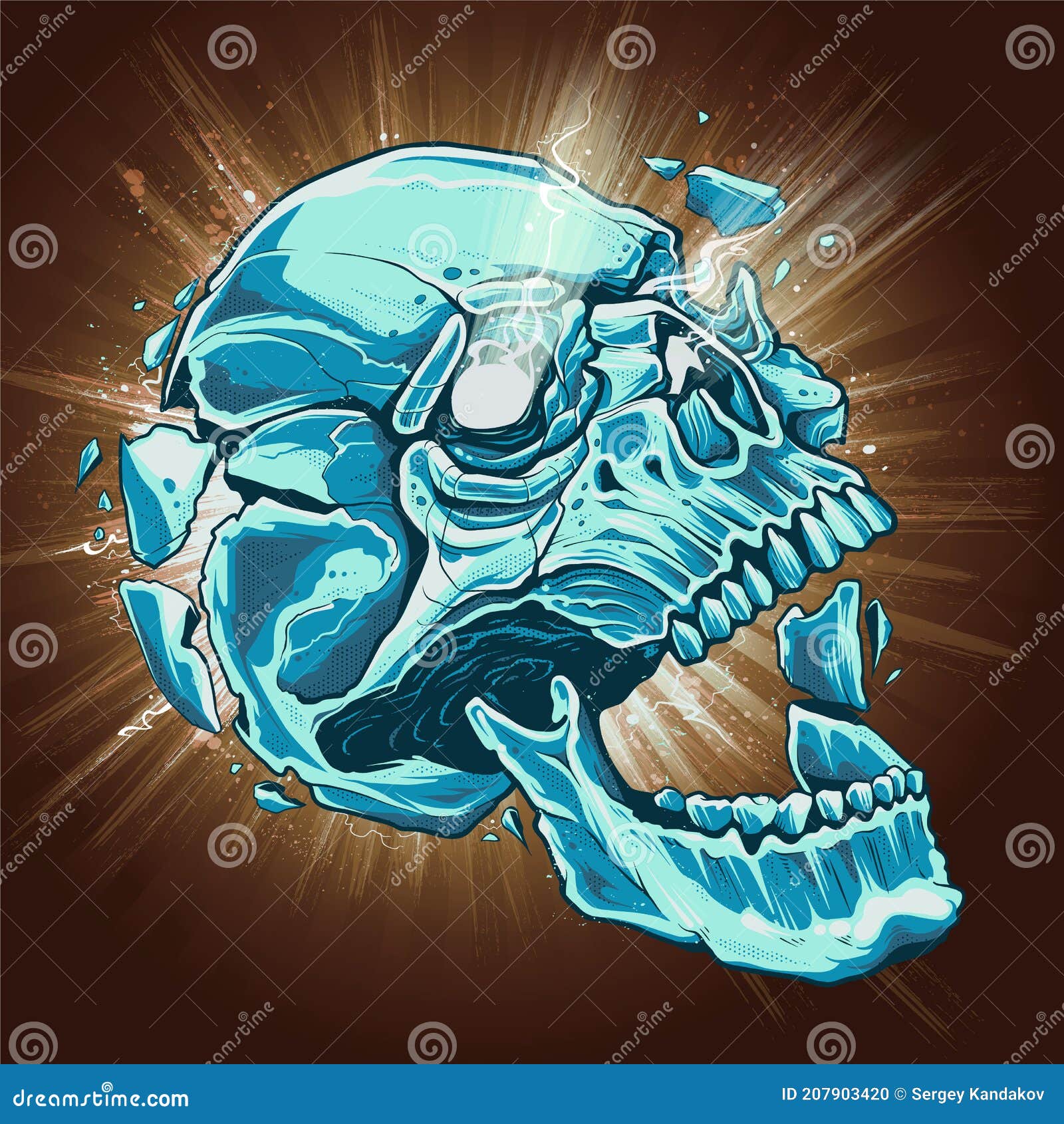 Skull Exploding Vector Art stock vector. Illustration of mouth - 207903420
