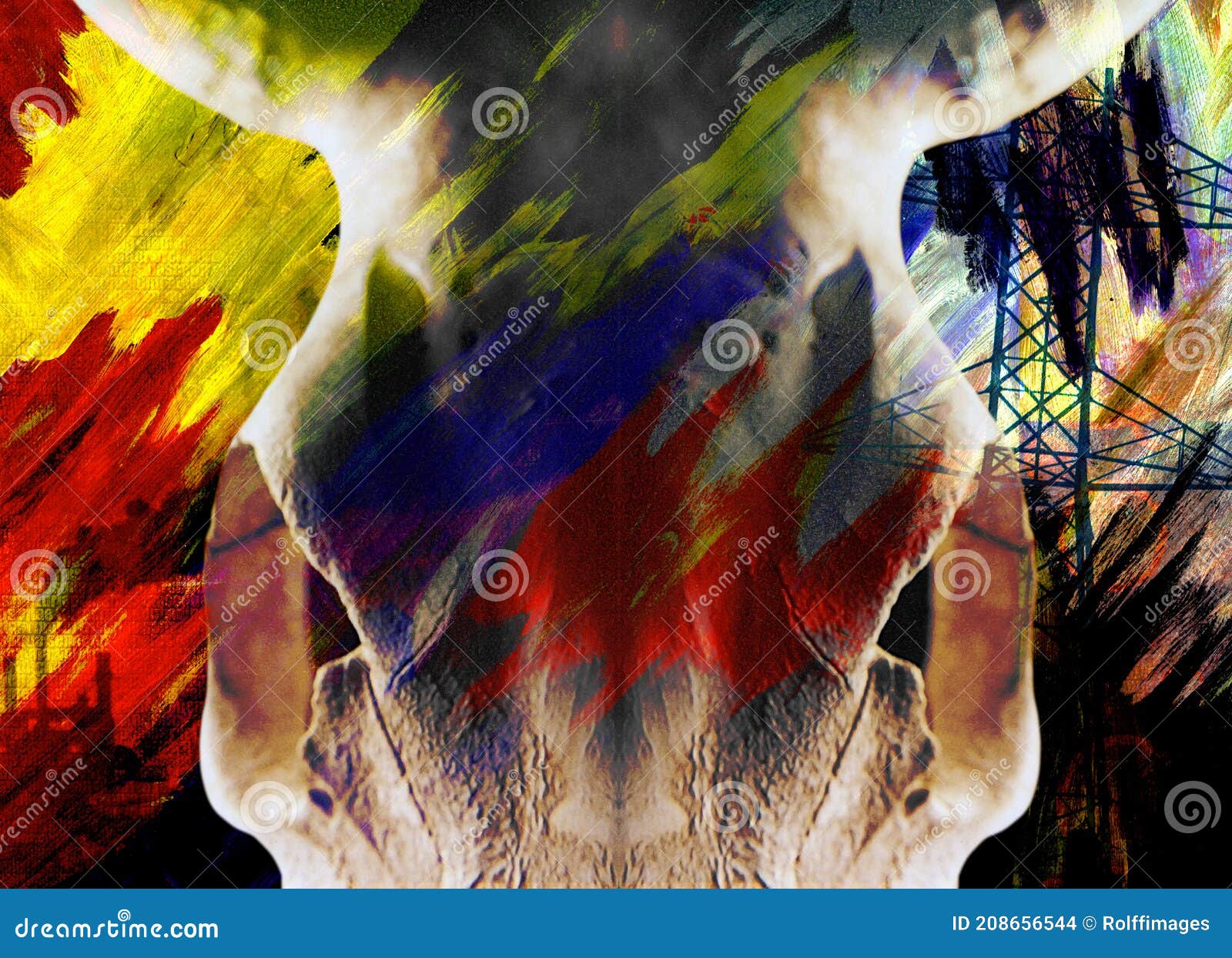 Skull Over Manhattan Bridge Stock Illustration - Illustration of ...