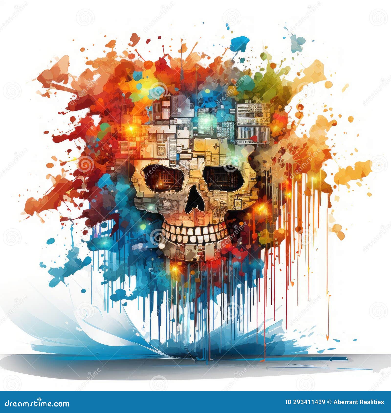 A Skull with Paint Splatters on it Stock Illustration - Illustration of ...