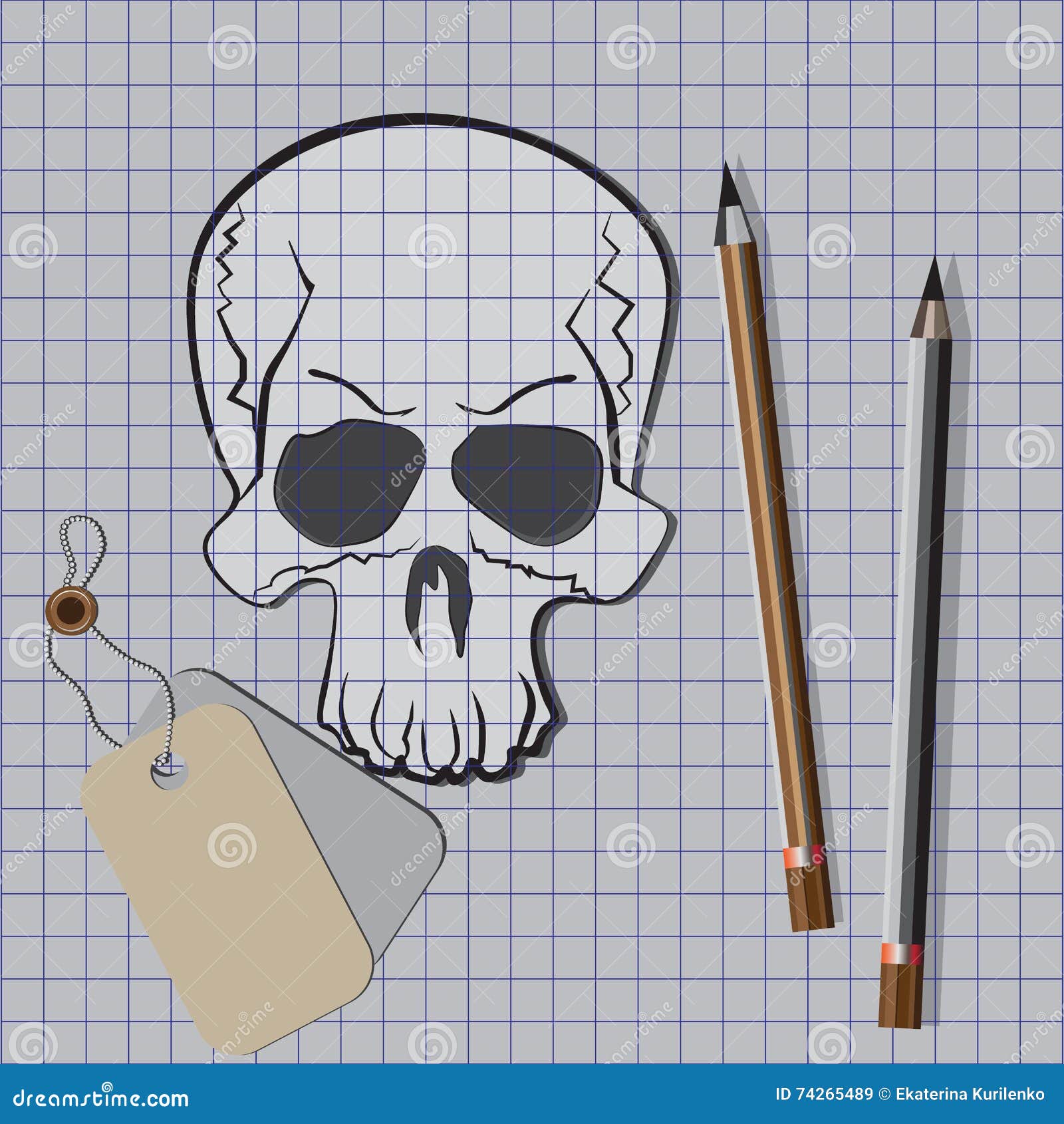 Skull on paper stock vector. Illustration of anatomy - 74265489