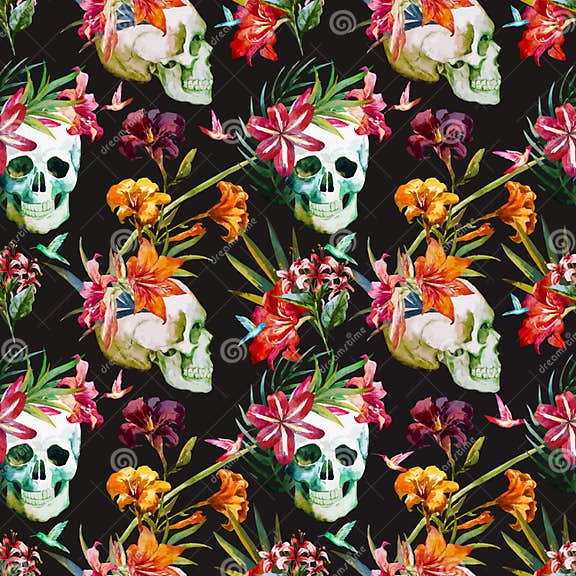 Skull pattern stock vector. Illustration of peony, pink - 53477075