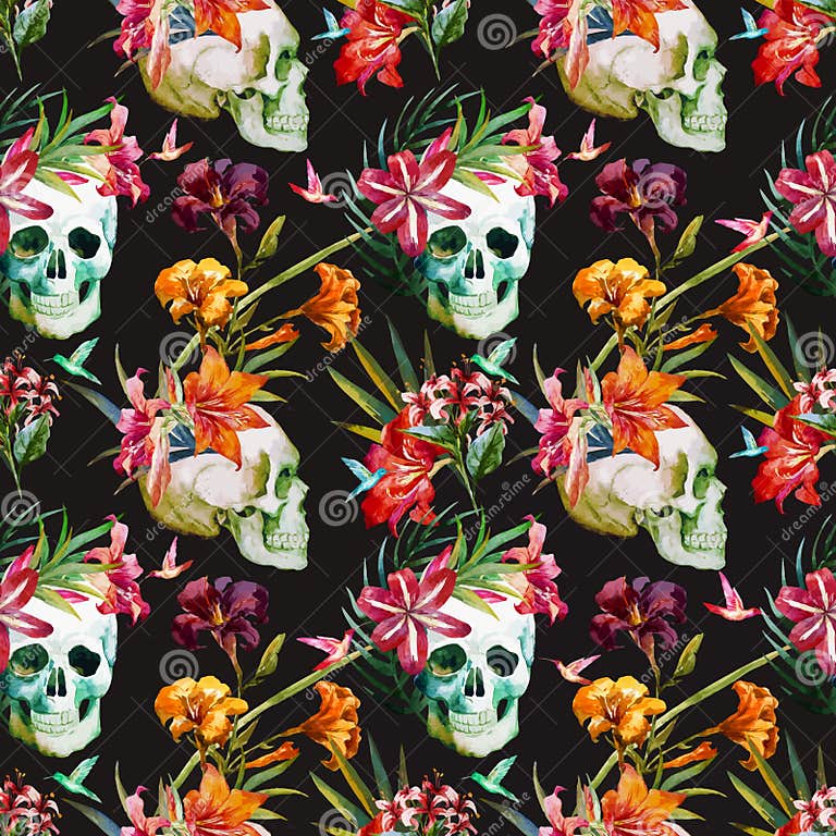 Skull pattern stock vector. Illustration of peony, pink - 53477075