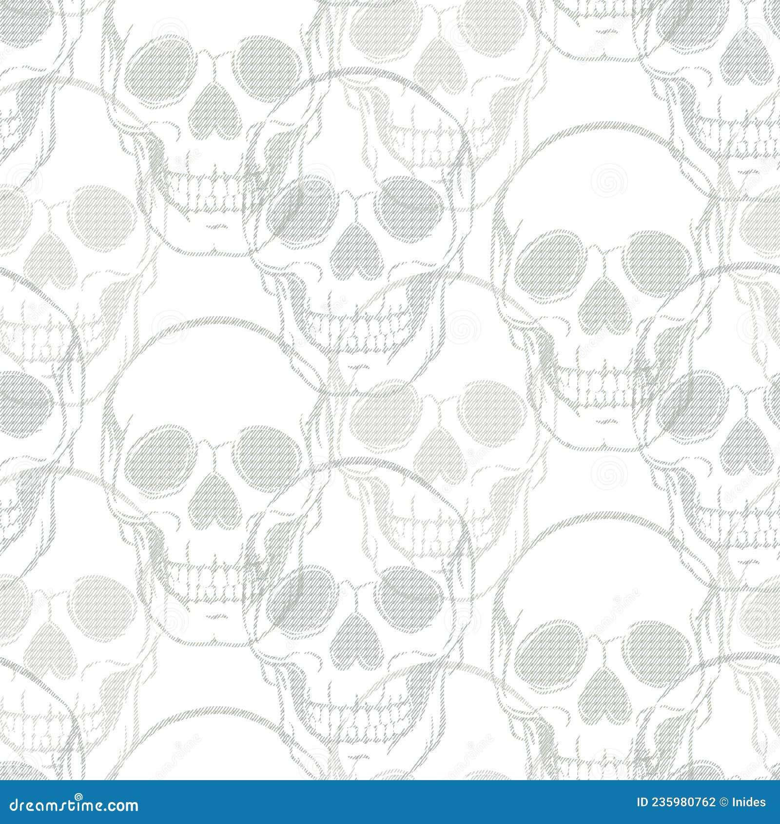 Skull Pattern with Textured Strokes Outline. Seamless Stylish Design ...