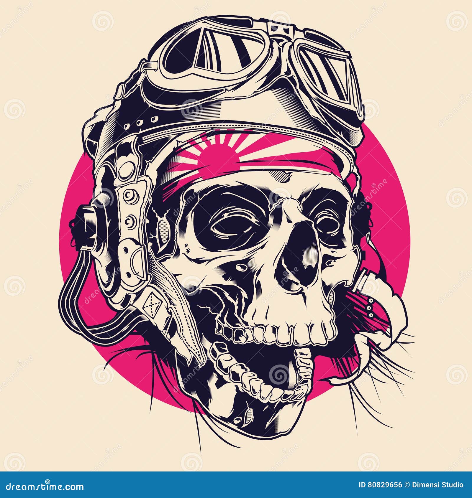 Skull with Pilot Helmet Illustration Stock Vector - Illustration of ...