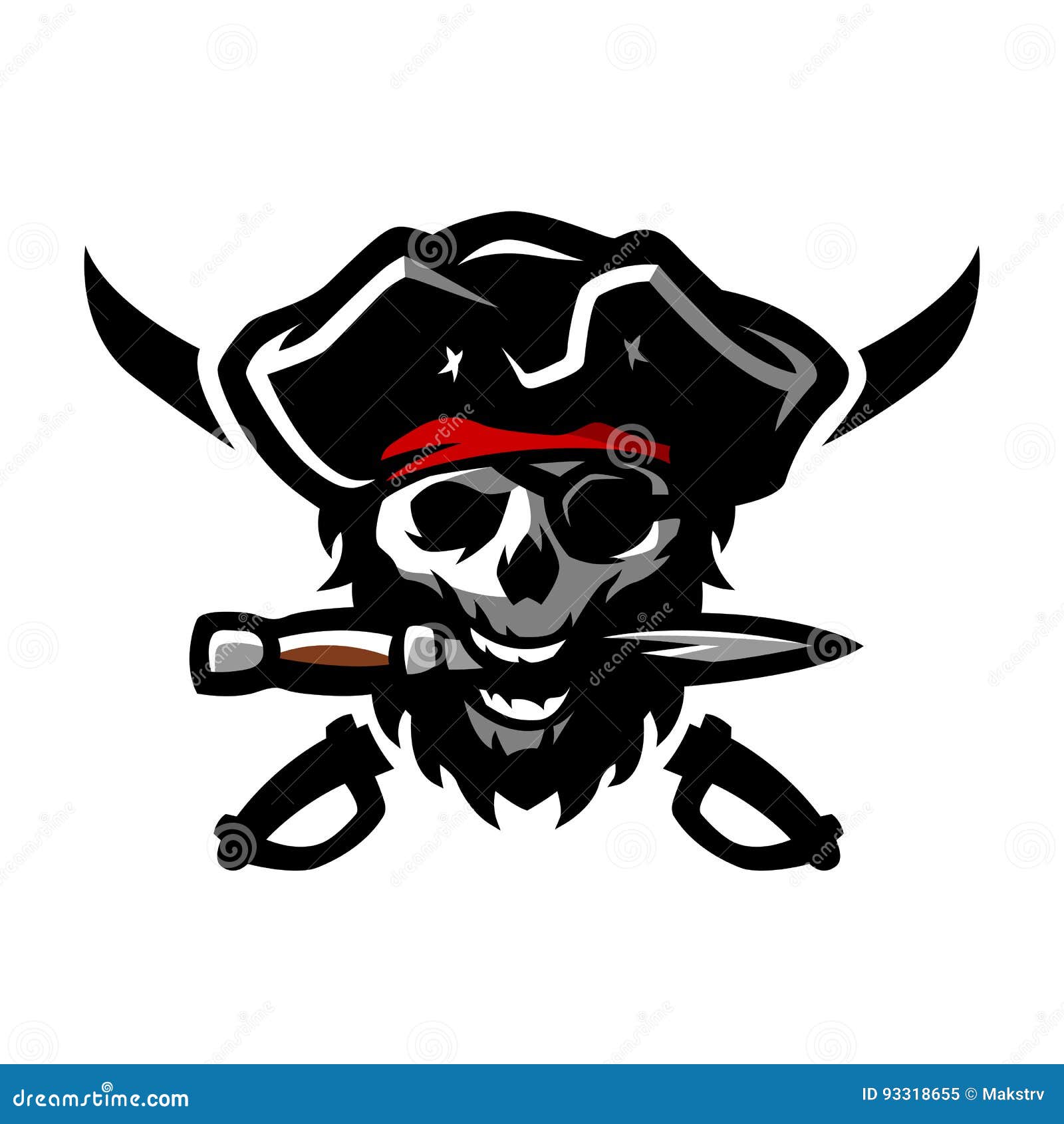 The Skull Of A Pirate, With A Dagger In His Teeth. Cartoon Vector ...