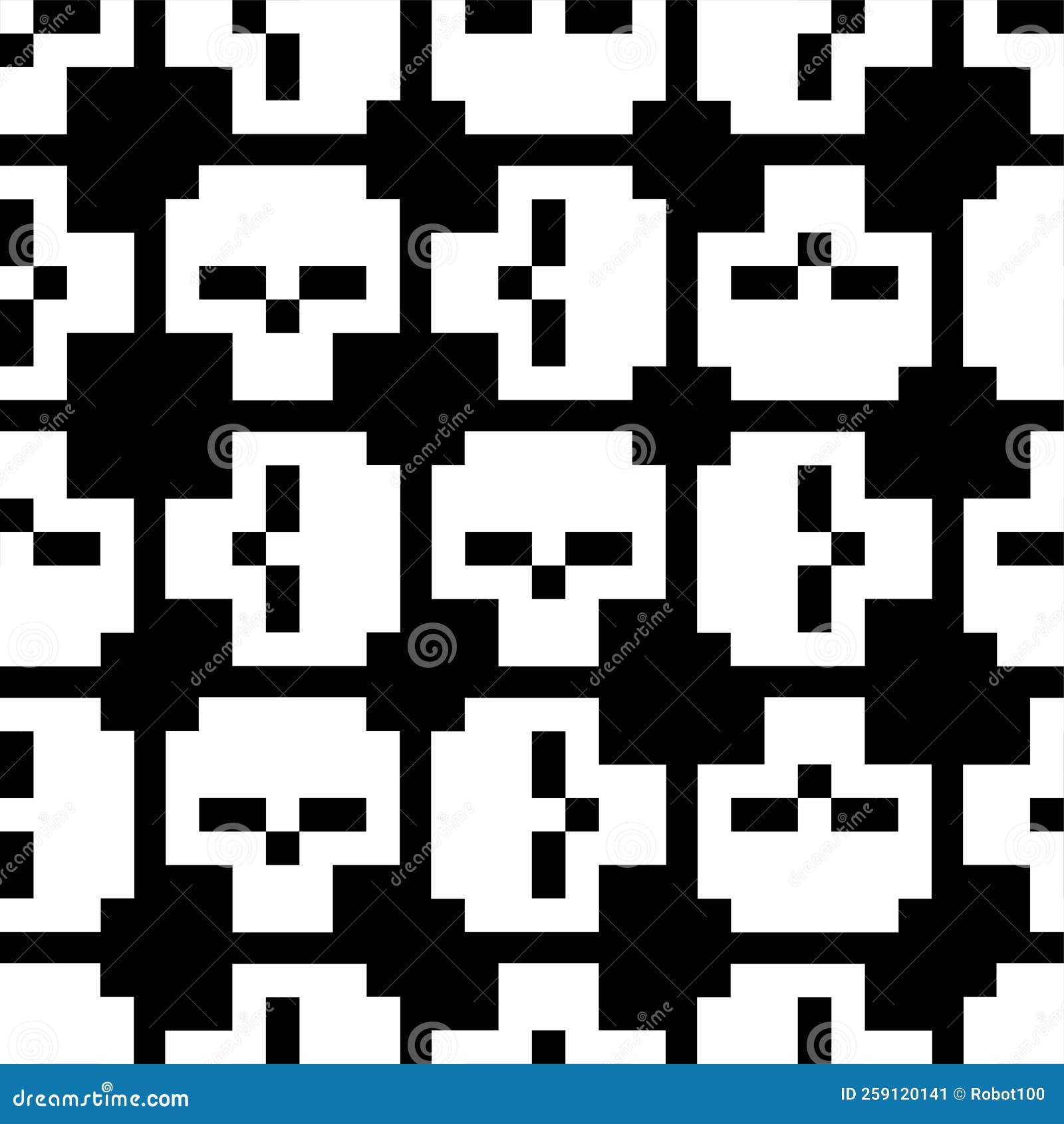 Skull Pixel Art Pattern Seamless. 8 Bit Skeleton Head Background Stock ...