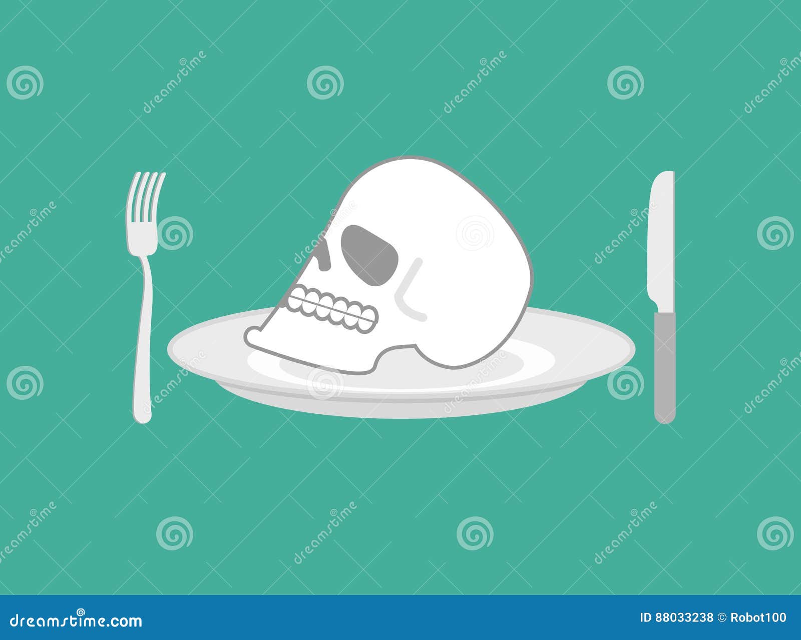 Skull on Plate. Head of Skeleton on Dish Stock Vector - Illustration of ...