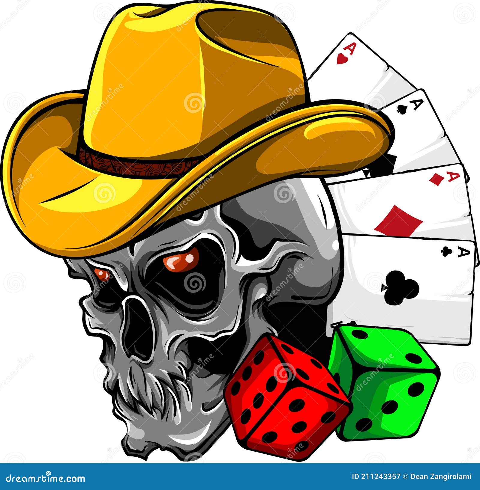 Cowboy Skull with Poker Ace and Dice Stock Vector - Illustration of ...