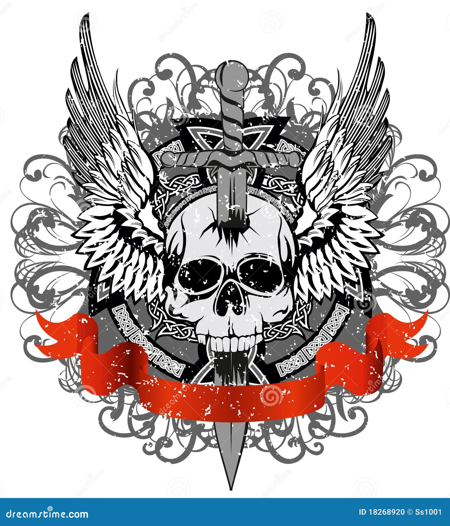 Skull punched by sword stock vector. Illustration of horror - 18268920