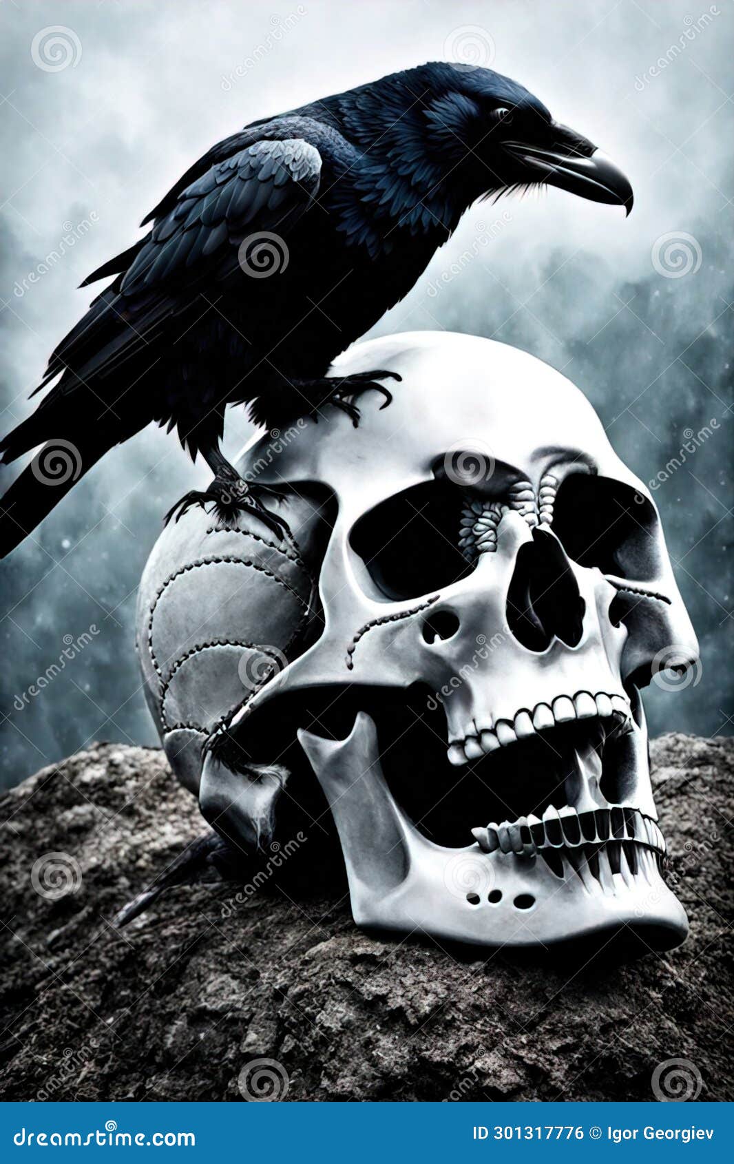 Skull and Ravens stock illustration. Illustration of horror - 301317776