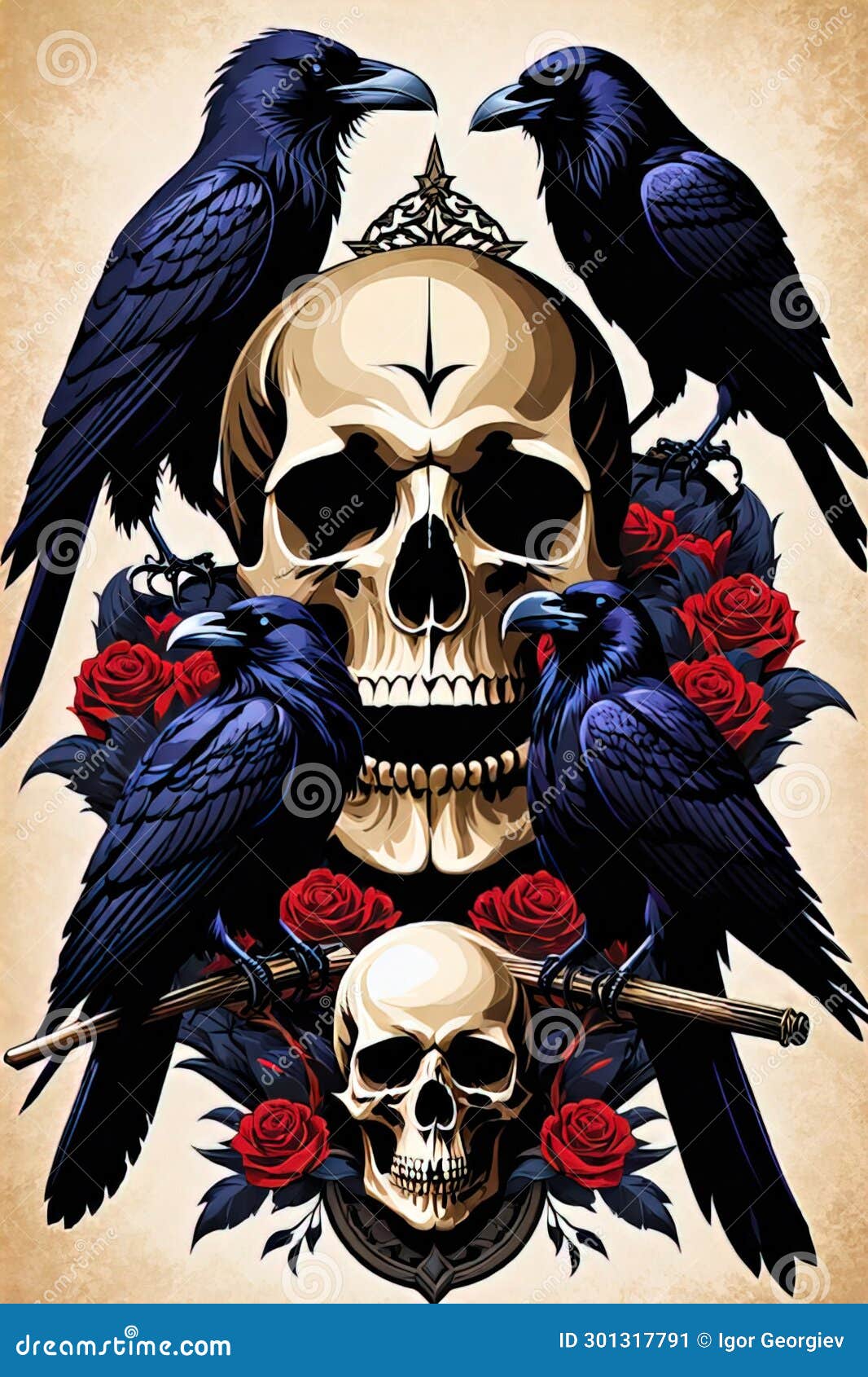 Skull and Ravens stock illustration. Illustration of abyss - 301317791
