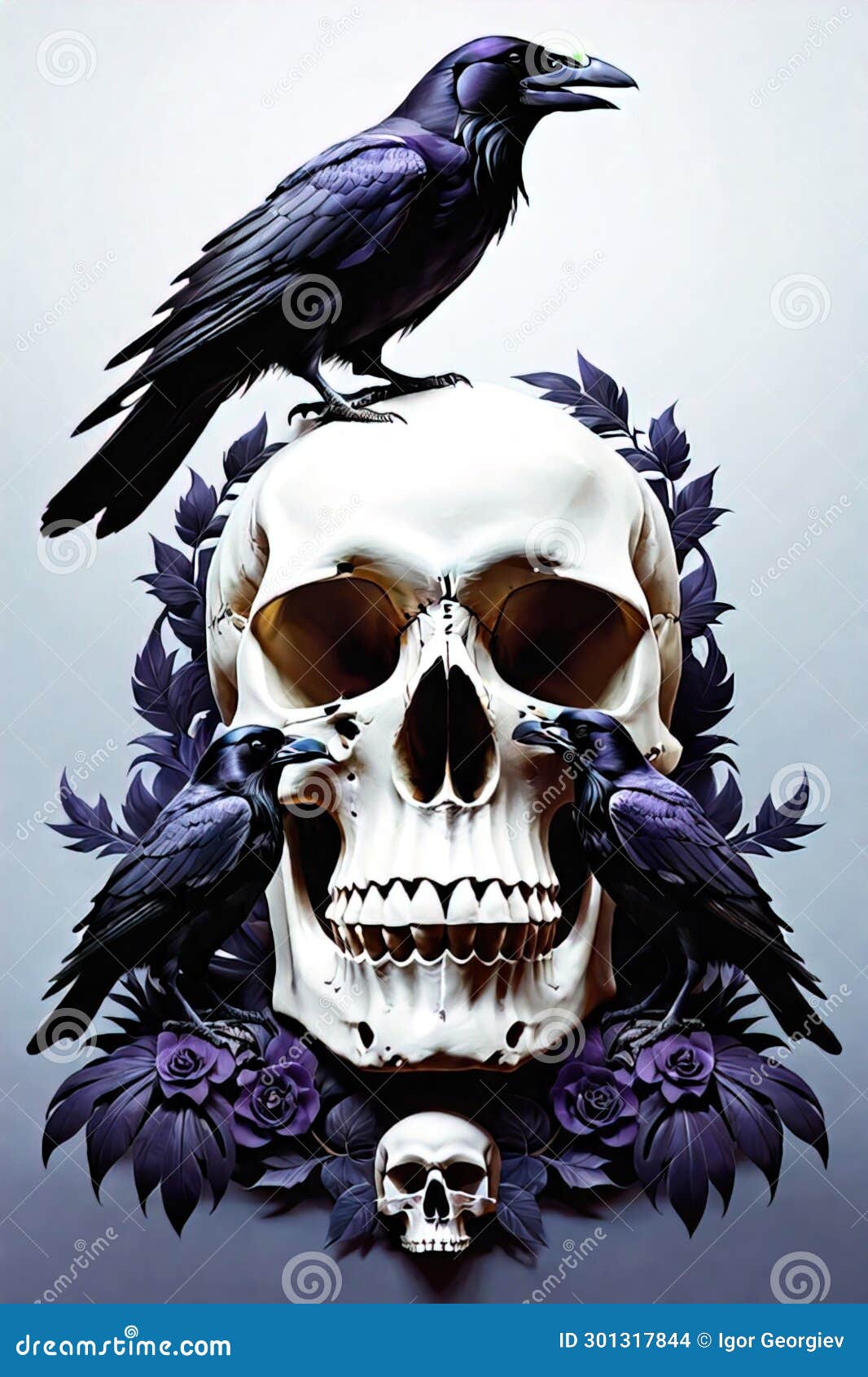 Skull and Ravens stock illustration. Illustration of halloween - 301317844