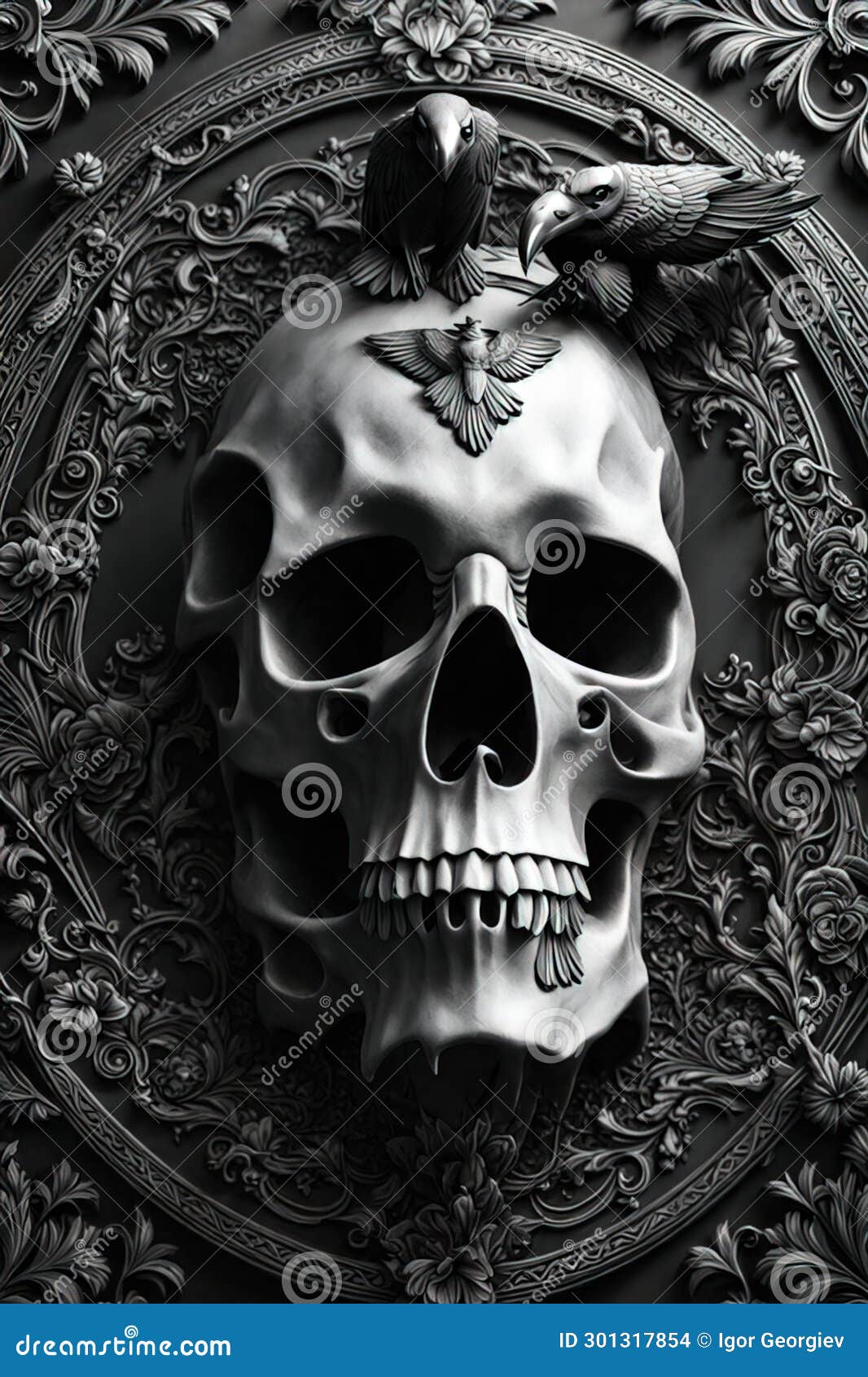 Skull and Ravens stock illustration. Illustration of terror - 301317854