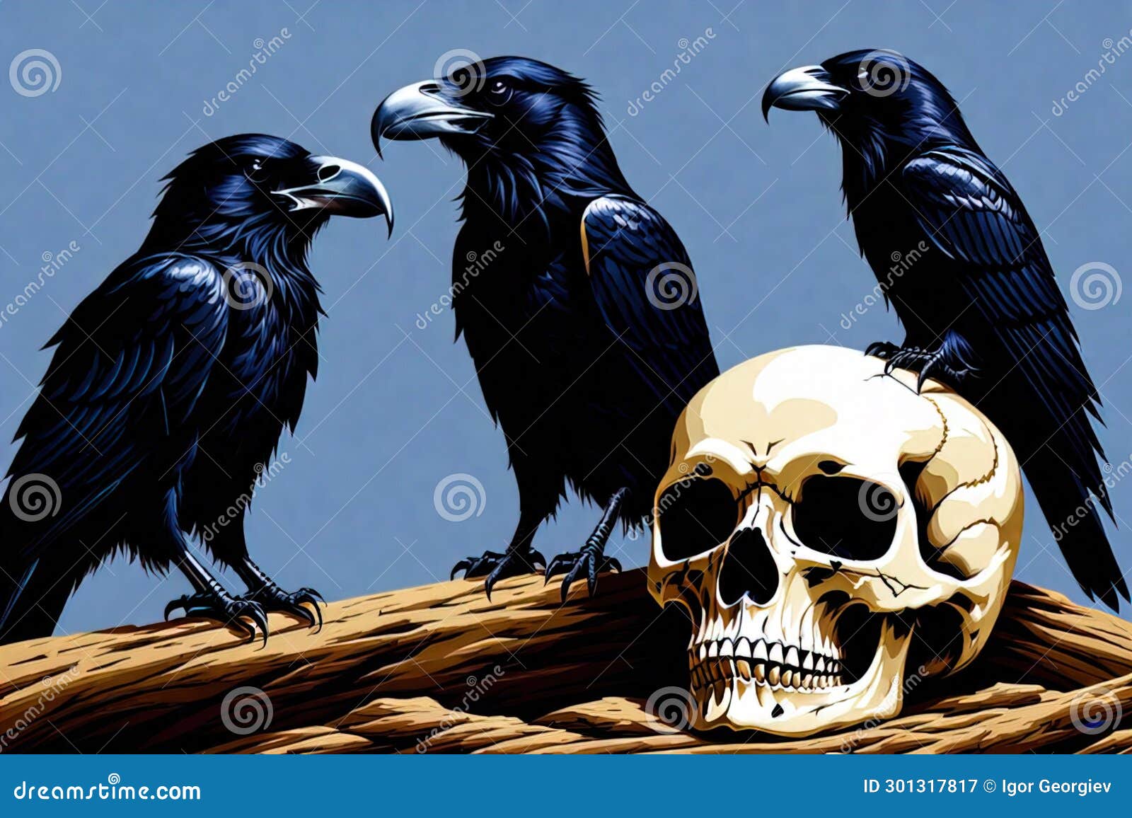Skull and Ravens stock illustration. Illustration of creepy - 301317817