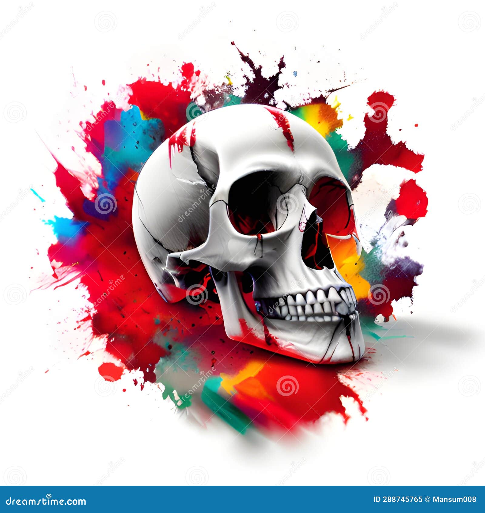 Skull with Red Blood Splashes, Ai Generated Stock Illustration ...