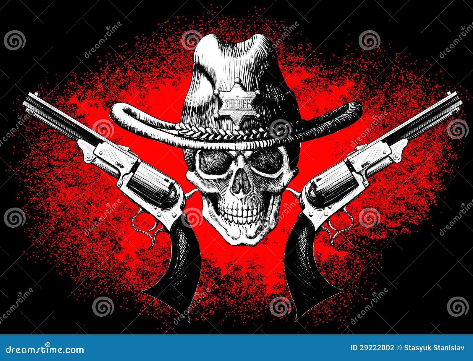 Skull with revolver stock vector. Illustration of attack - 29222002