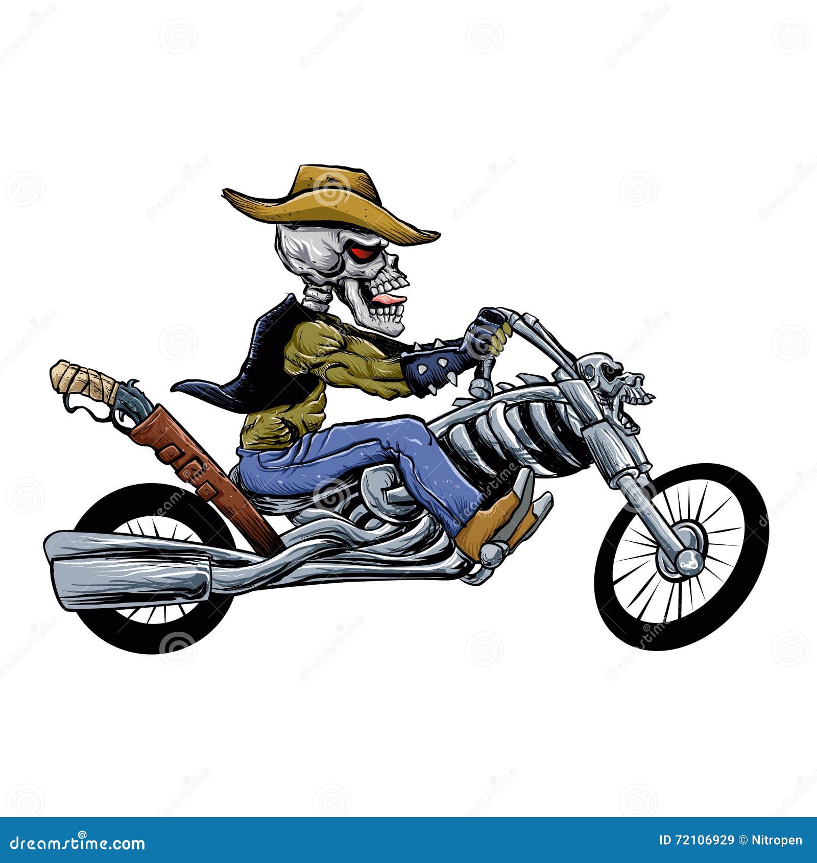Skull Ride a Big Motorcycle Stock Vector - Illustration of human ...
