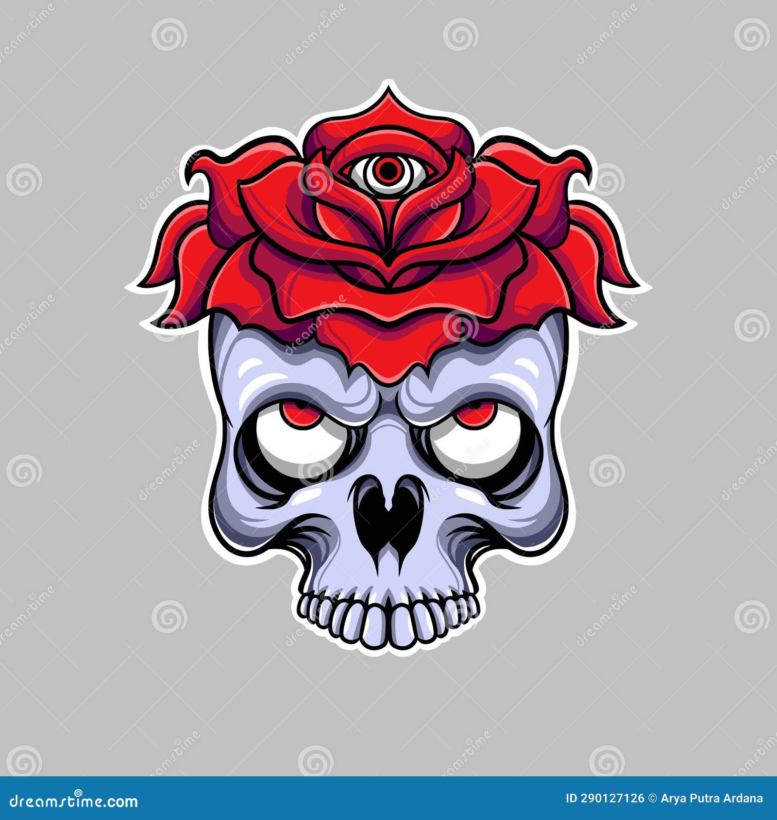Skull Rose Eyes Cartoon Illustration Stock Vector - Illustration of ...