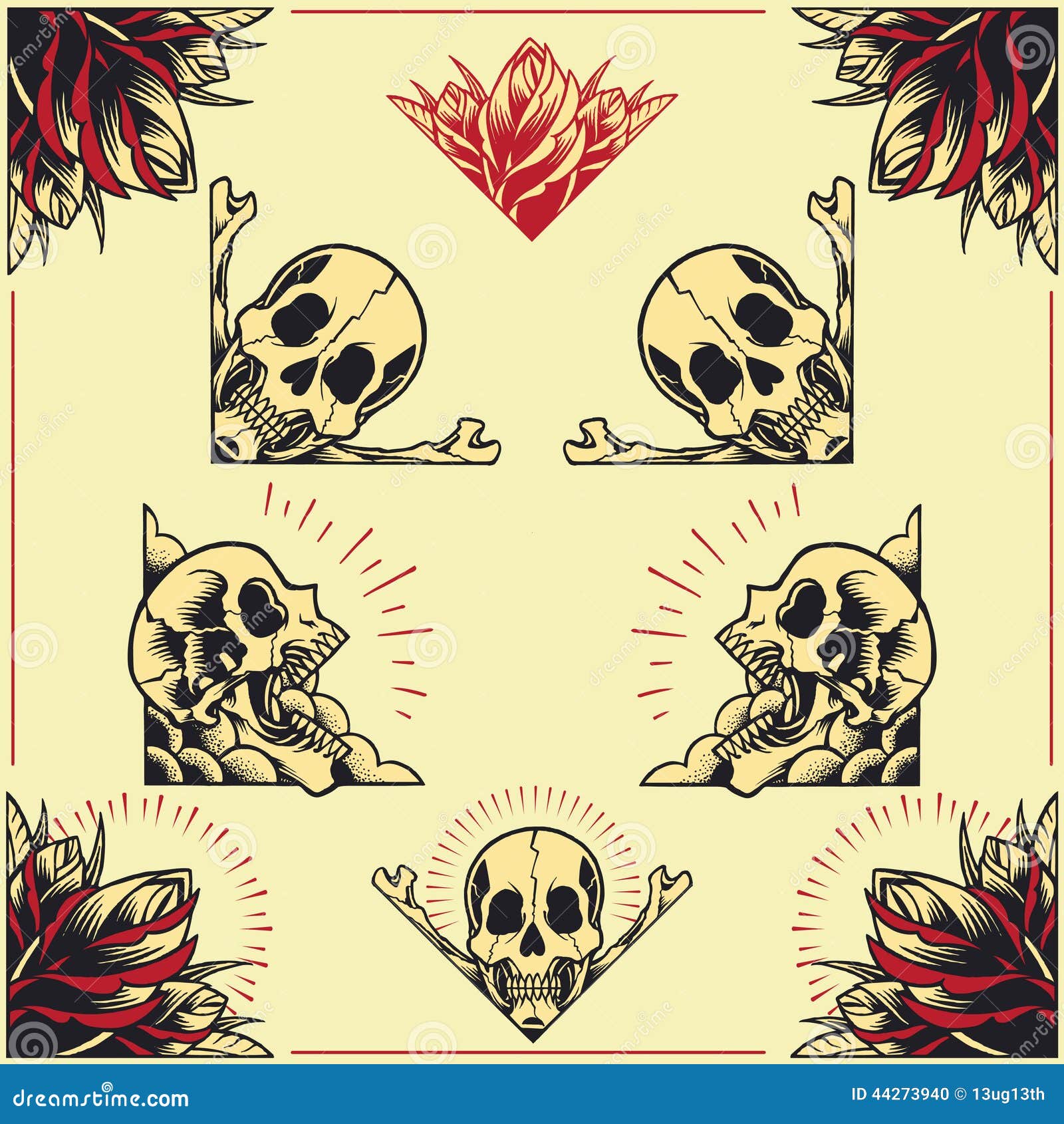 Skull and Rose Frames Set 01 Stock Vector - Illustration of ornate ...