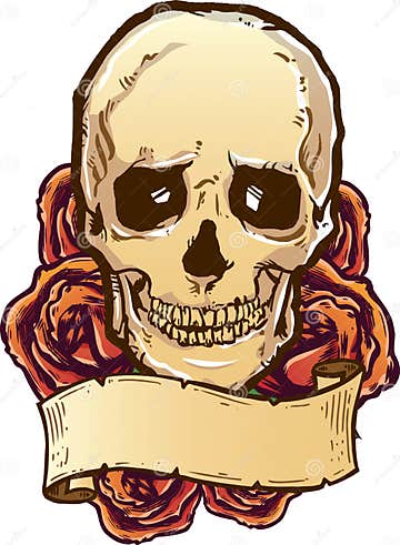 Skull Roses and Banner Illustration Stock Vector - Illustration of dead ...