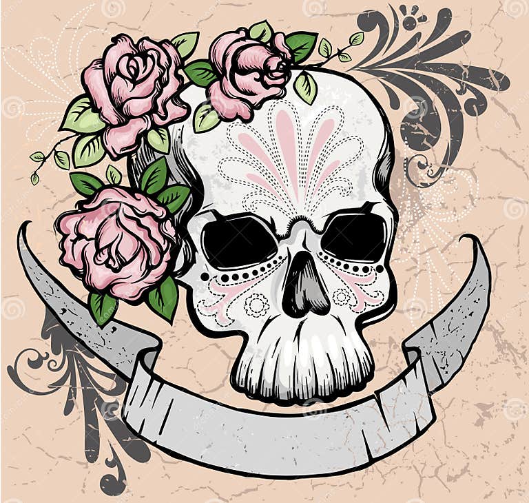 Skull with roses stock vector. Illustration of decor - 40702372