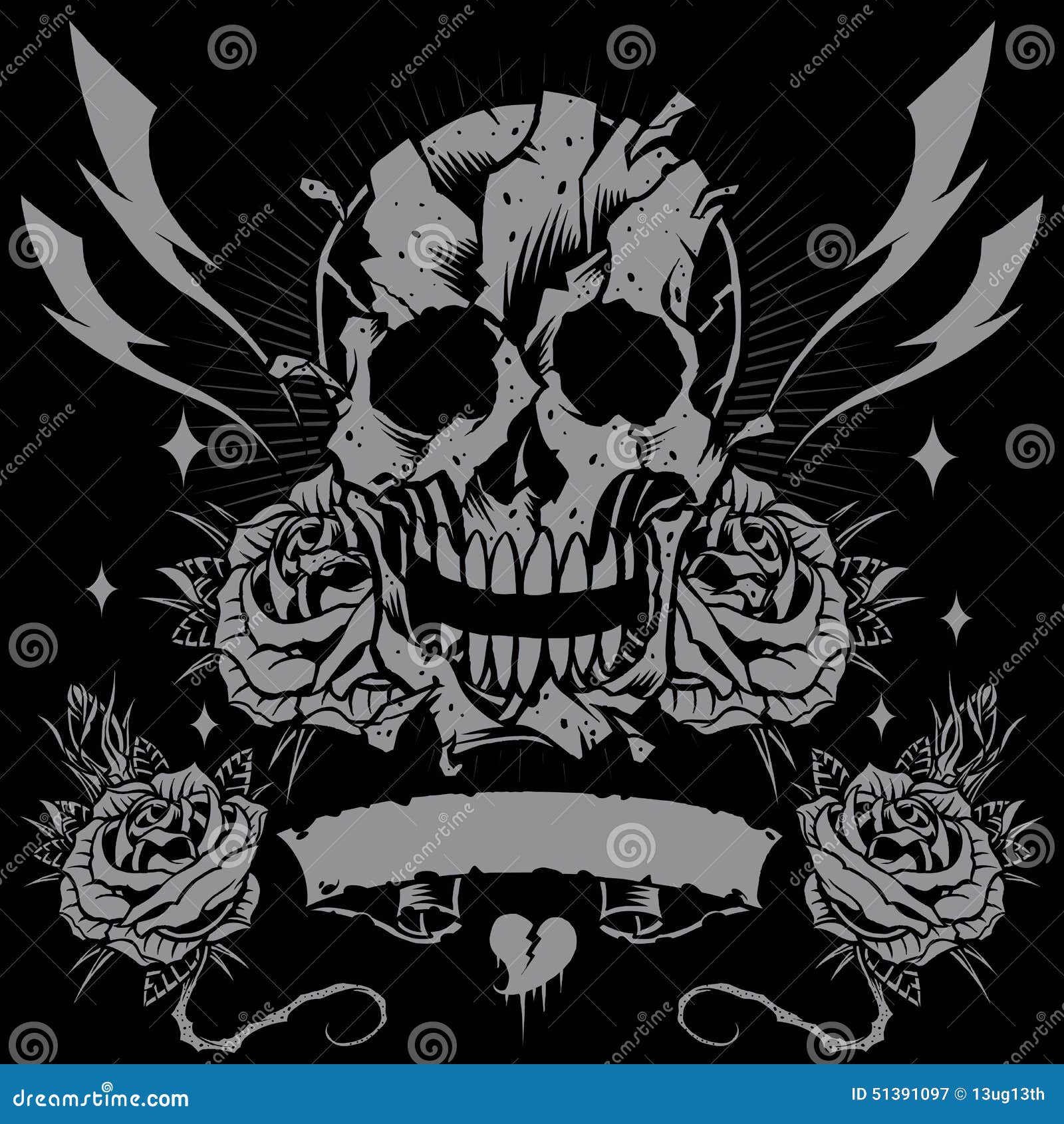 Skull Roses And Banner Illustration Cartoon Vector | CartoonDealer.com ...