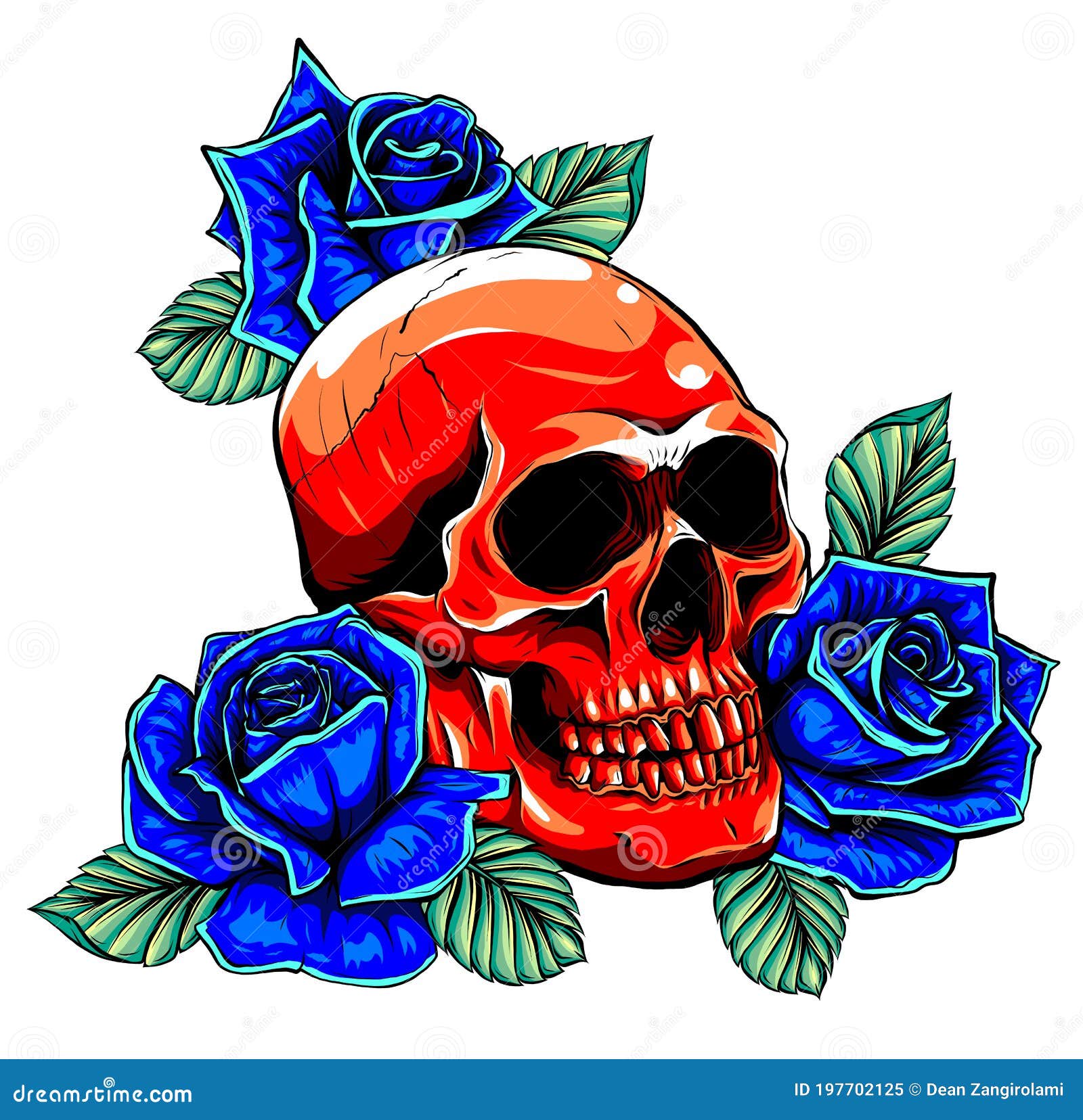 Skull with Roses Vector Illustration Graphics Art Stock Vector ...