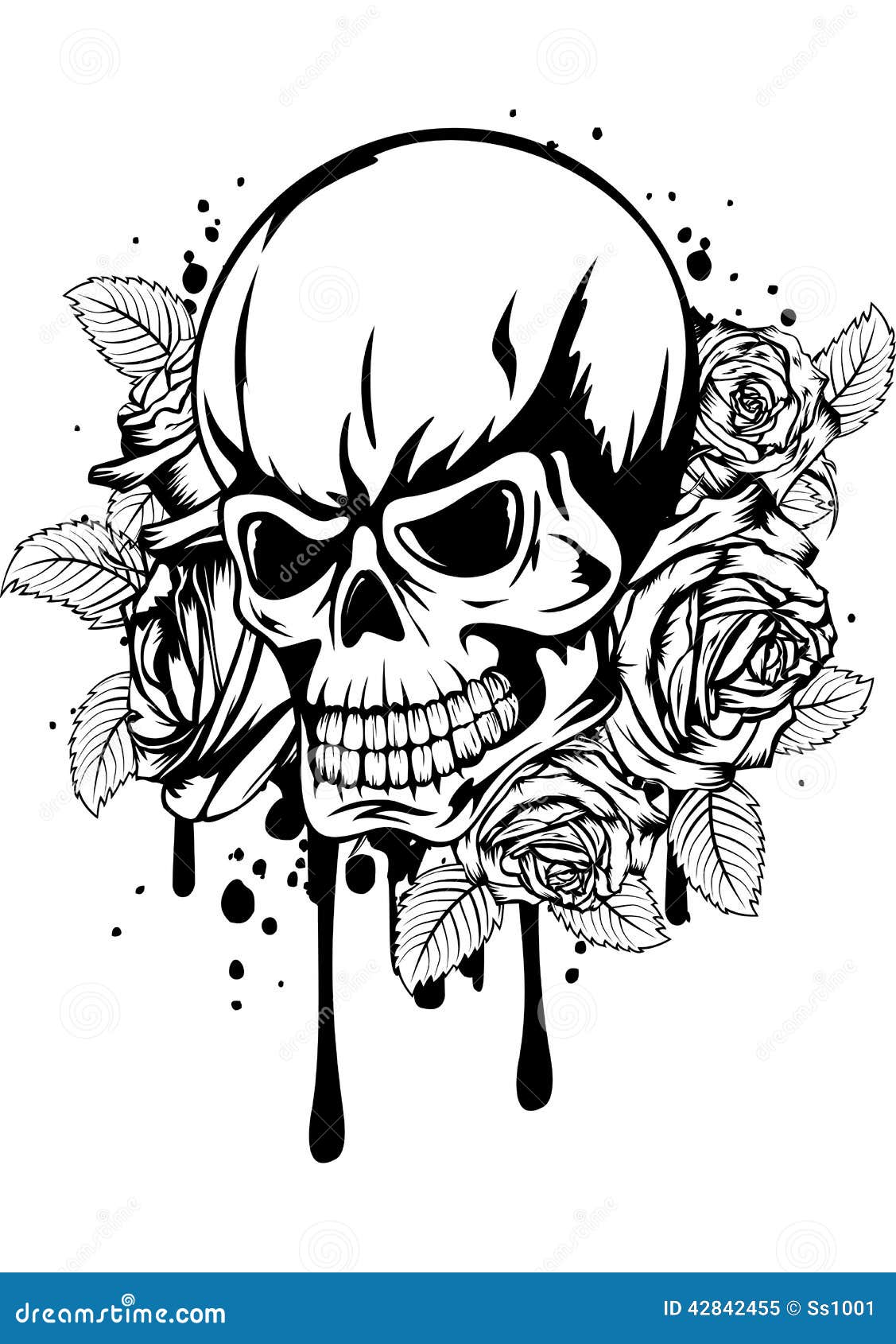 Skull roses stock vector. Illustration of element, gothic - 42842455