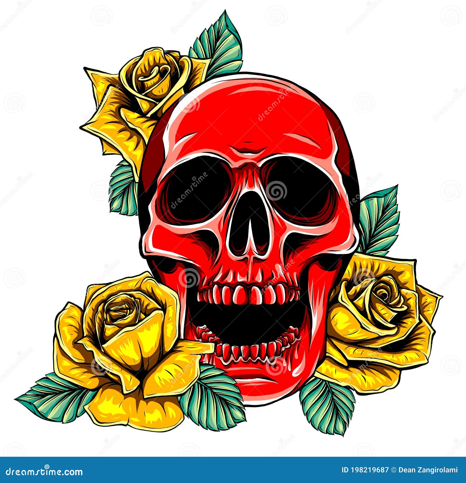 Skull with Roses Vector Illustration Graphics Art Stock Vector ...