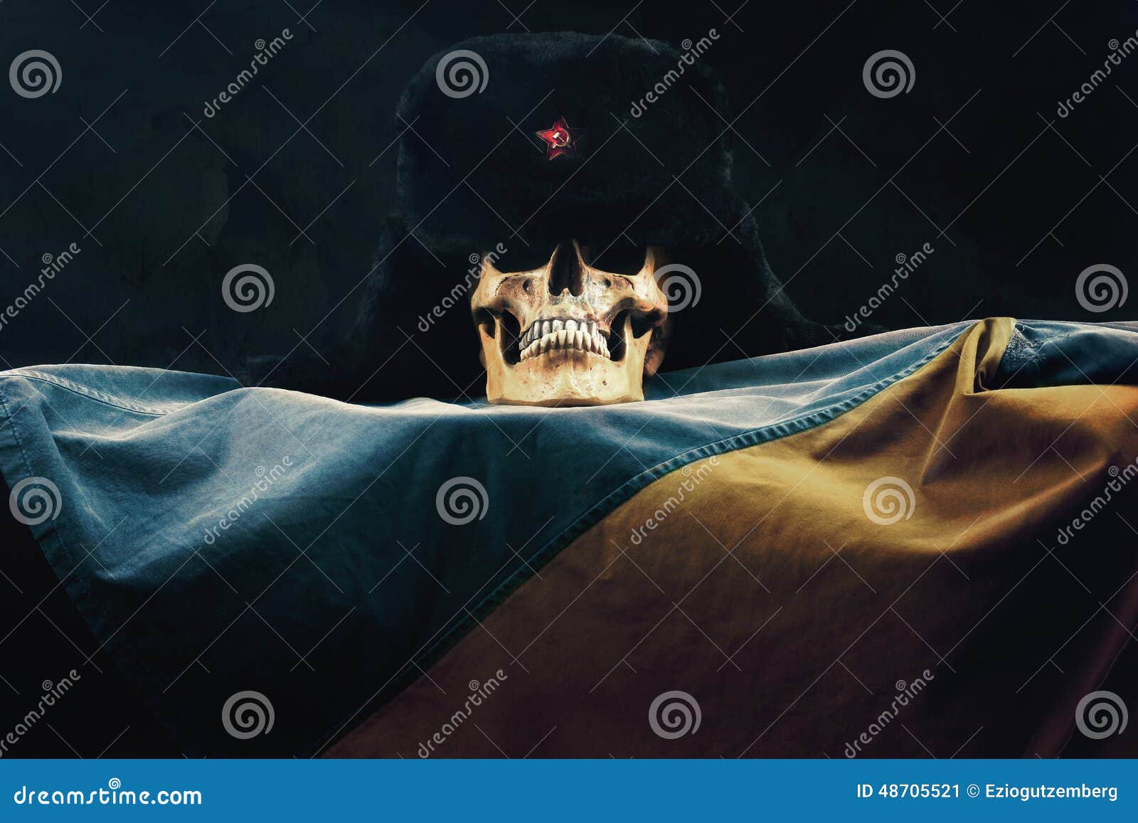 Skull with Russian Ushanka on Ukraine Flag Stock Image - Image of ...
