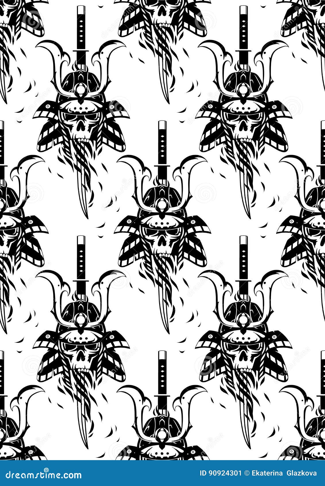 Skull in the Samurai Helmet Stock Vector - Illustration of scary ...