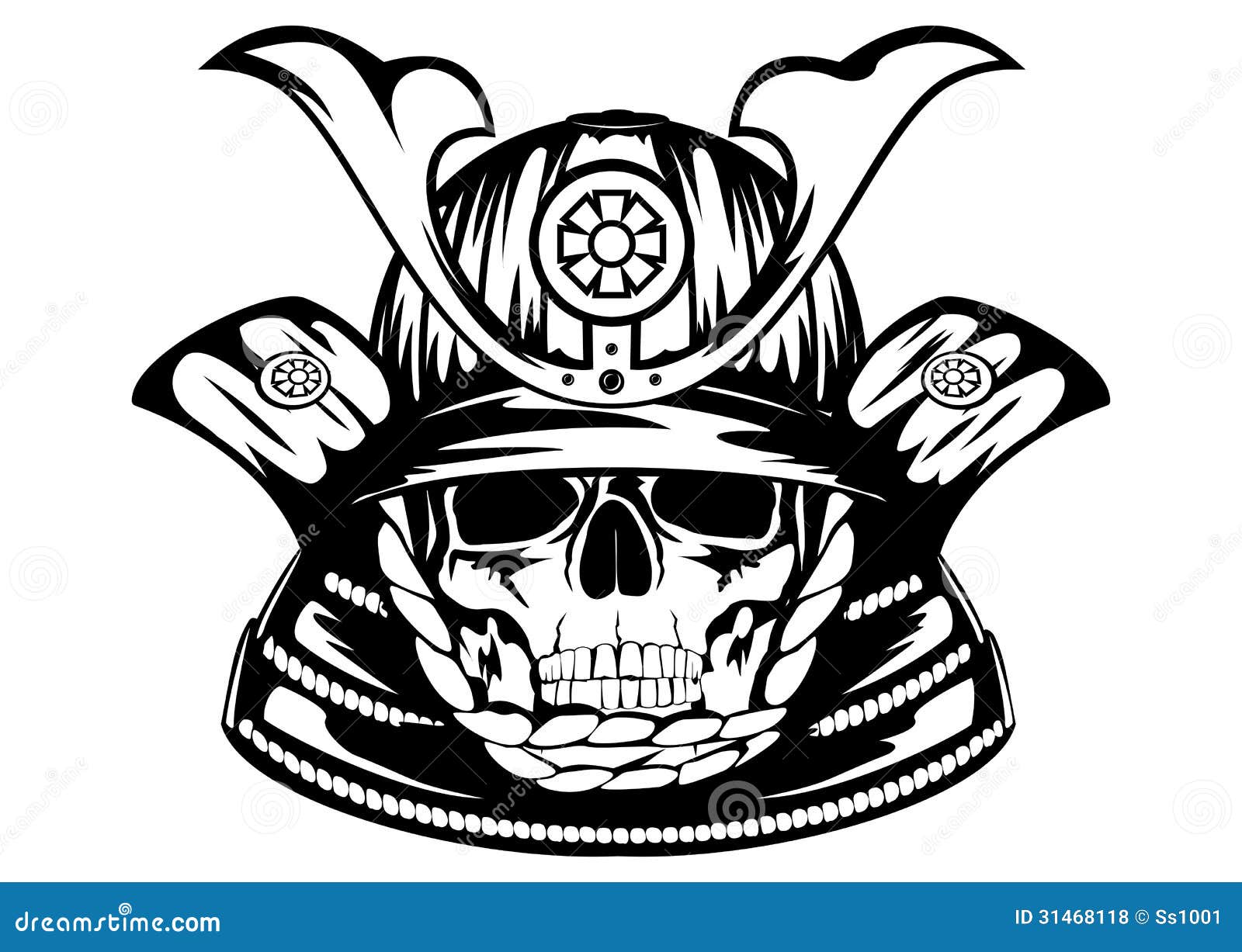 Skull in samurai helmet stock vector. Illustration of asia - 31468118