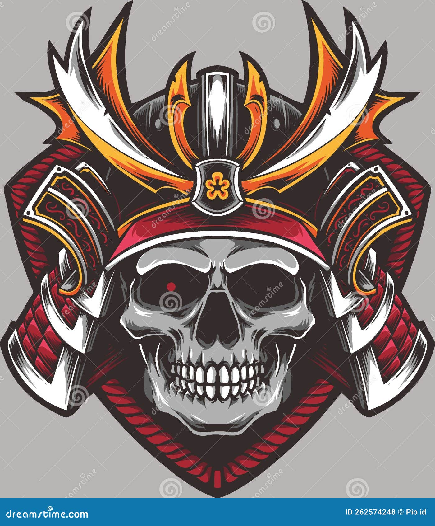Skull Samurai Helmet And Two Swords Vector Illustration | CartoonDealer ...