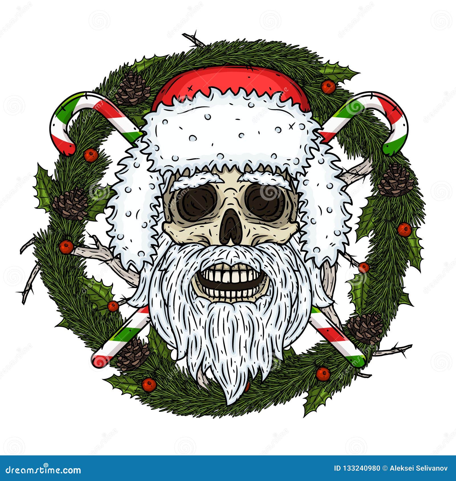 Skull. Santa Claus Skull. Vector Illustration Isolated On Black ...